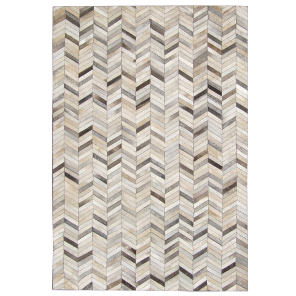 Brayden Studio® Adger Chevron Handwoven Leather Gray/Chevron Area Rug ...