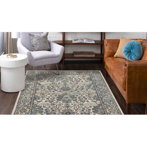 Bungalow Rose Barwick Blue Floral Ornamental Area Rug & Reviews | Wayfair