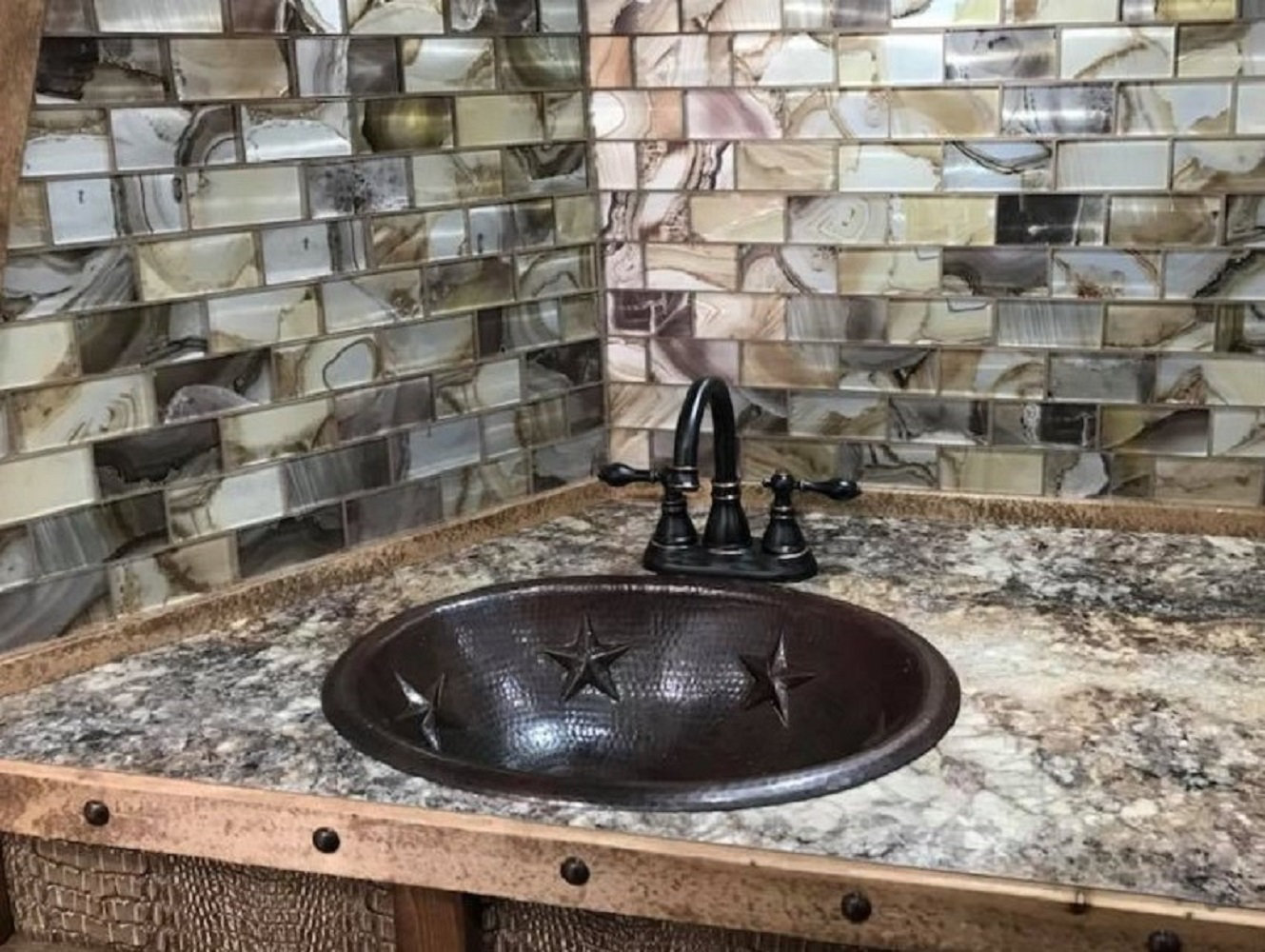 SimplyCopper 19" Oval Copper Bathroom Sink with Stars, Daisy Drain ...