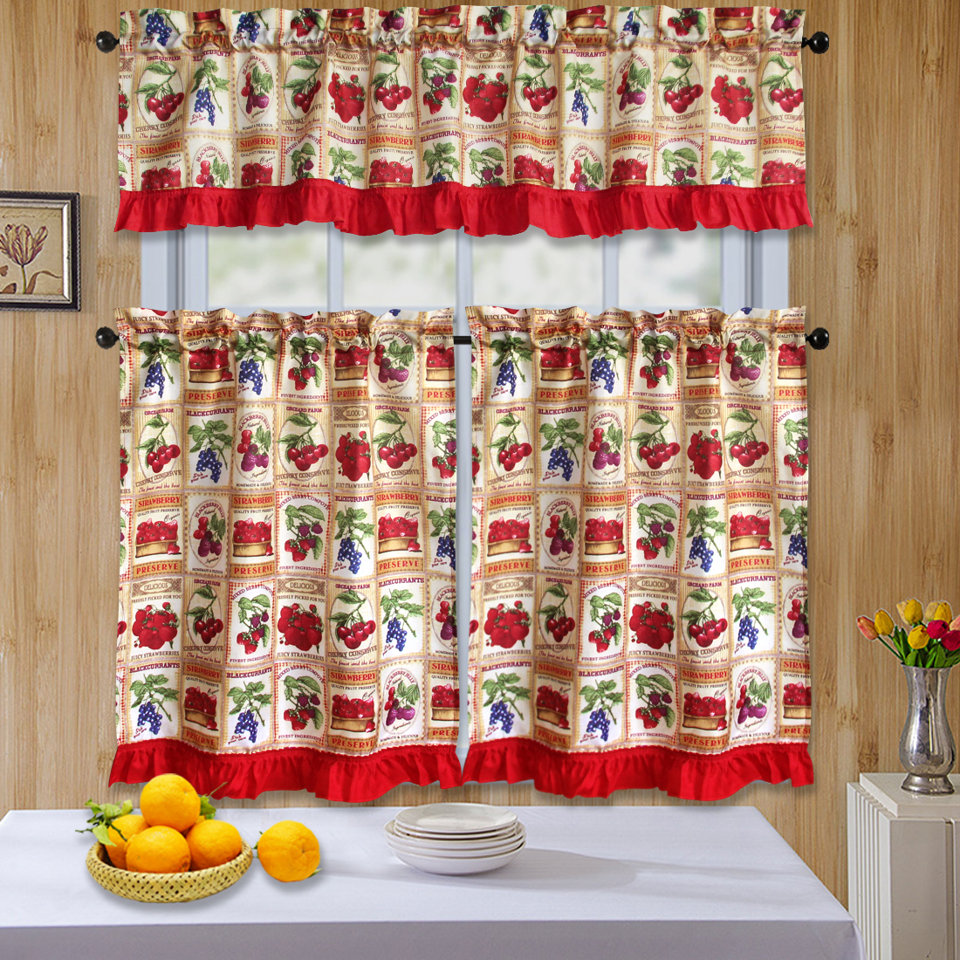 East Urban Home BT589-D10 3PC RUFFLED KITCHEN CURTAIN | Wayfair