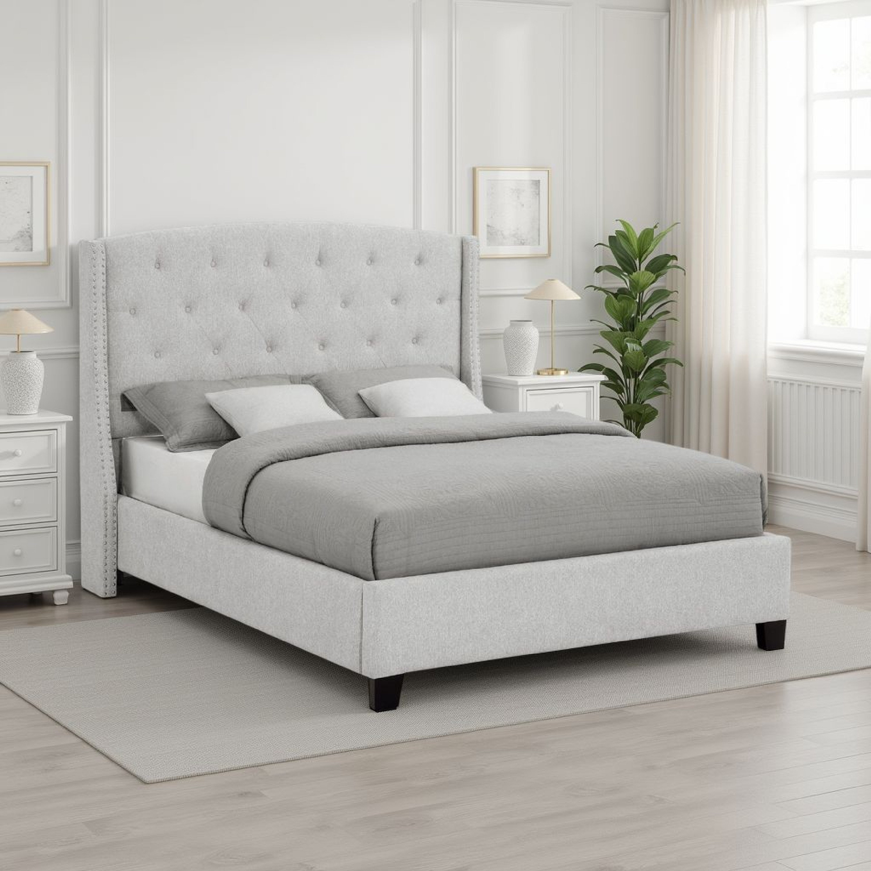 Benjara Elle Bed, Tufted Wingback Headboard, Upholstery - Wayfair Canada