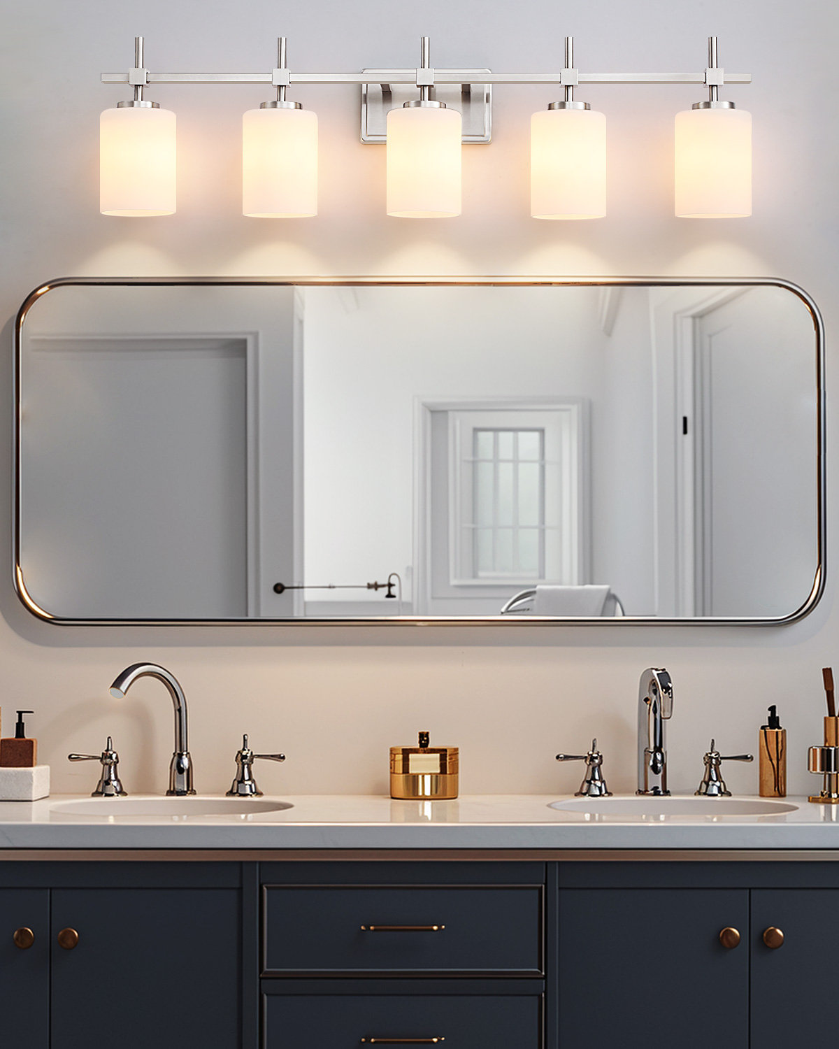 Mercer41 Modern 5-Light Vanity Fixture with Frosted Glass: Ideal for ...