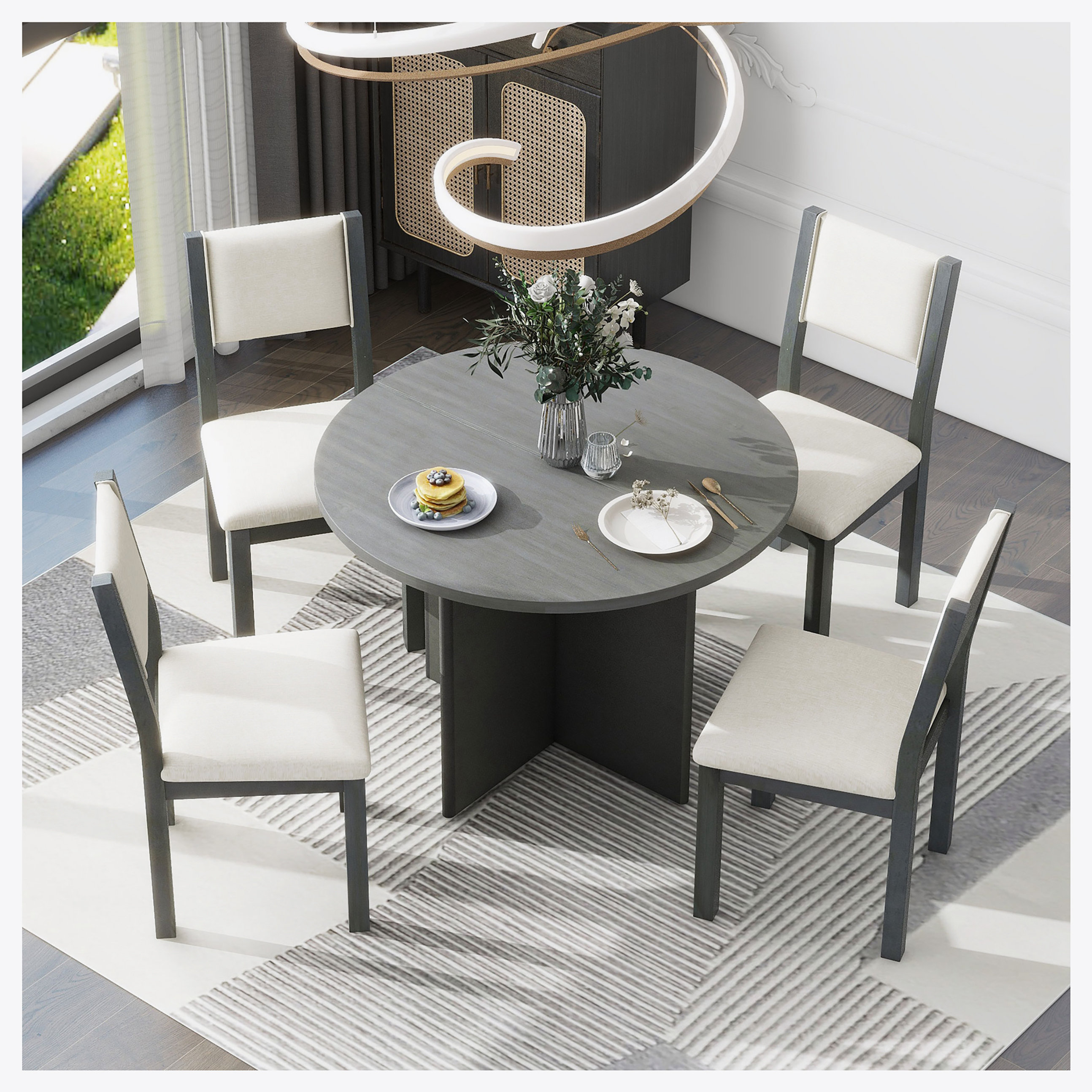 George Oliver 5-Piece Retro Functional Dining Set, 1 Extendable Table ...