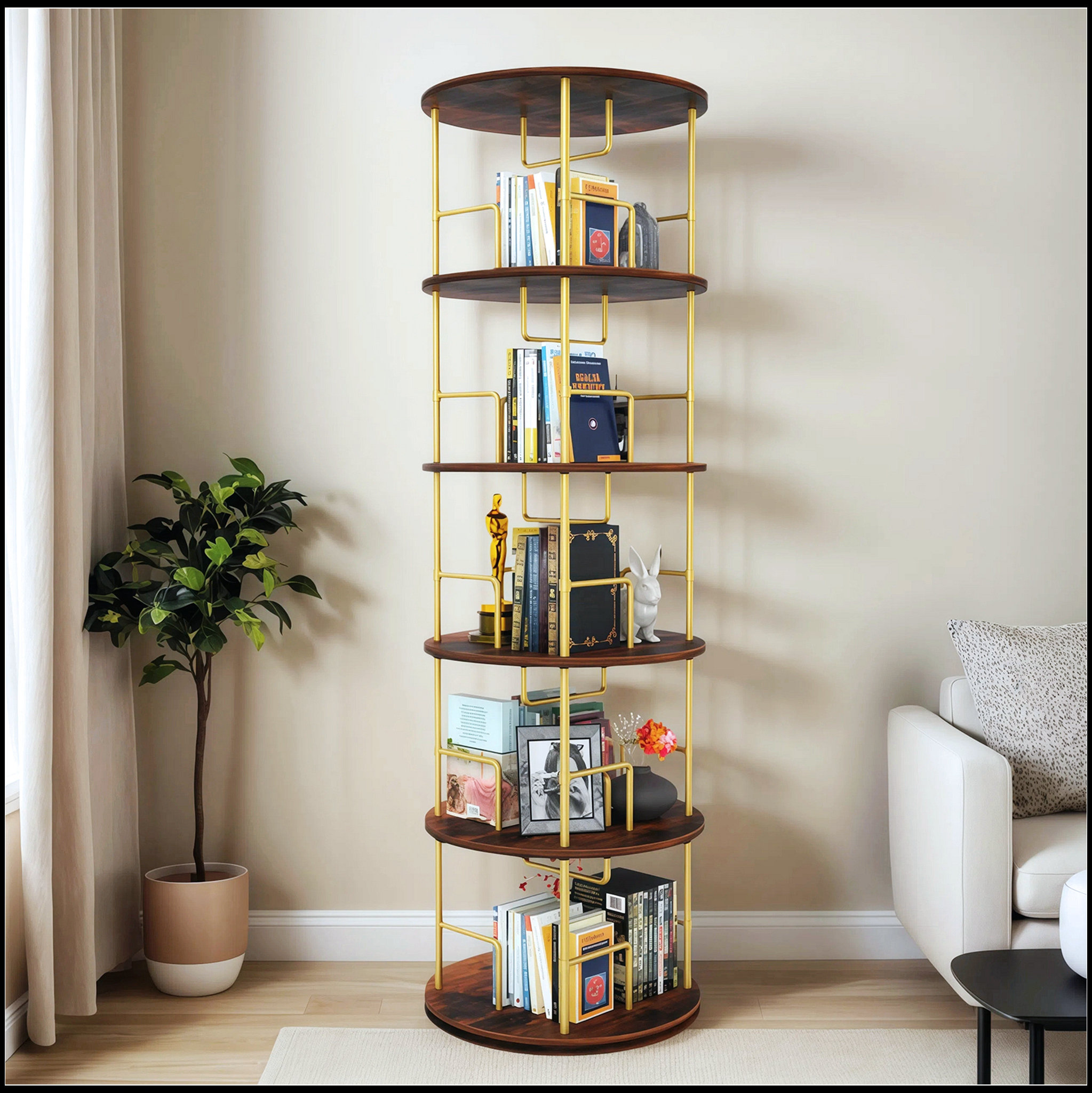 George Oliver 5 Tier Rotating Bookshelf, 360° Display Round Spinning ...