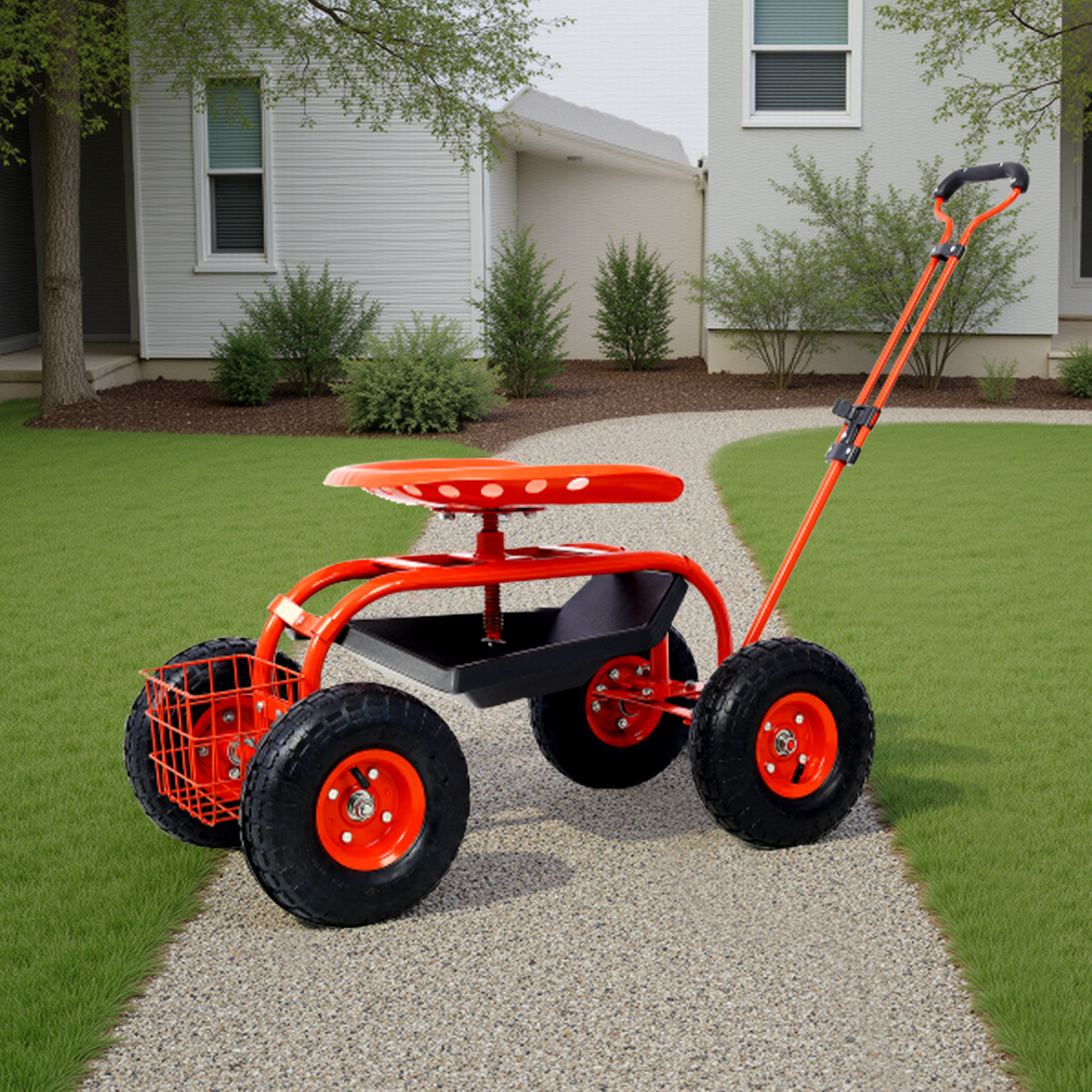 YINIX Outdoor Gardening Cart With 360° Swivel Seat, Rolling Scooter ...