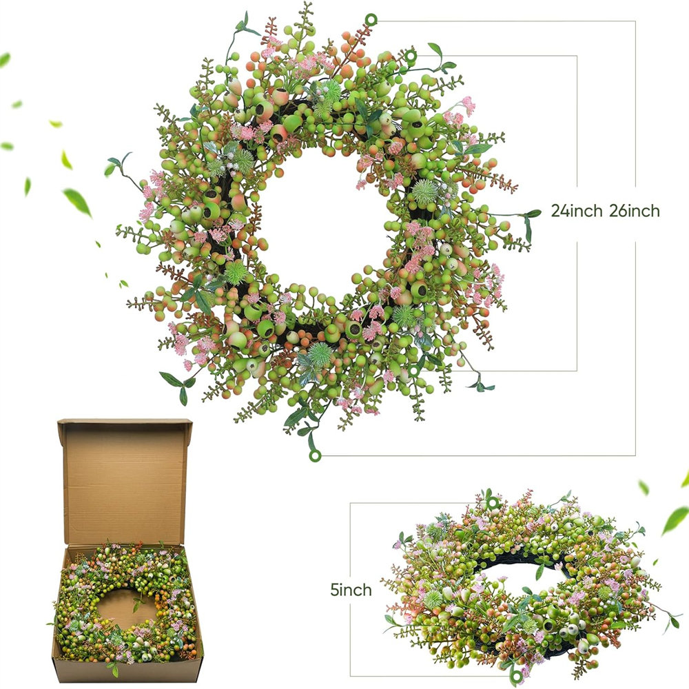 One Allium Way Wreath For Front Door 24 Inch Spring Wreaths Berry ...