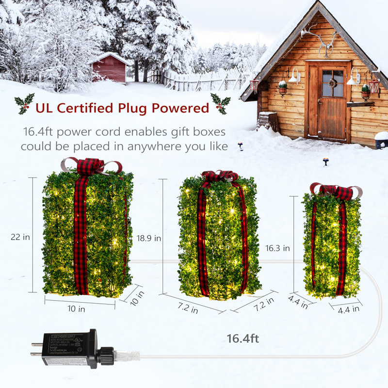 The Holiday Aisle® 3PCS Lighted Artificial Greenery Gift Boxes | Wayfair
