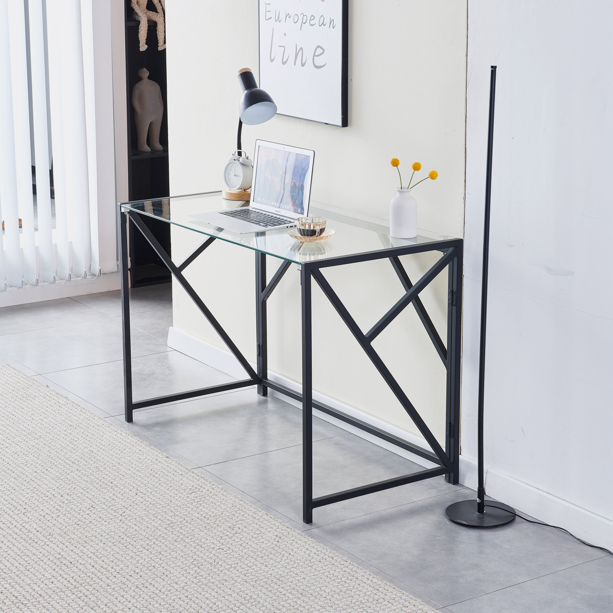 Orren Ellis Tempered Clear Glass Computer Desk, Laptop Desk Transparent ...