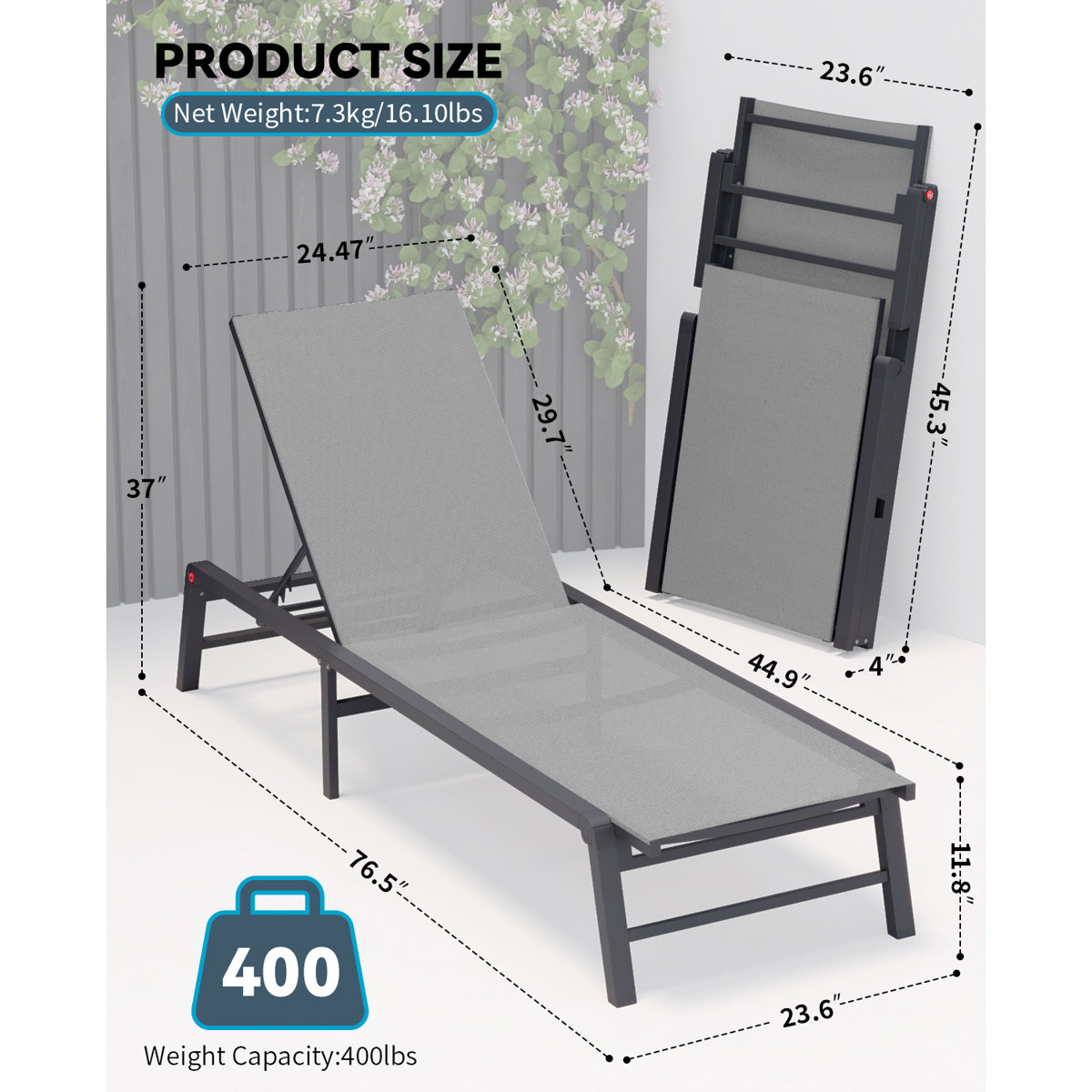 FHVIT Assemble-Free Chaise Lounge Outdoor, Aluminum Outdoor Chaise ...