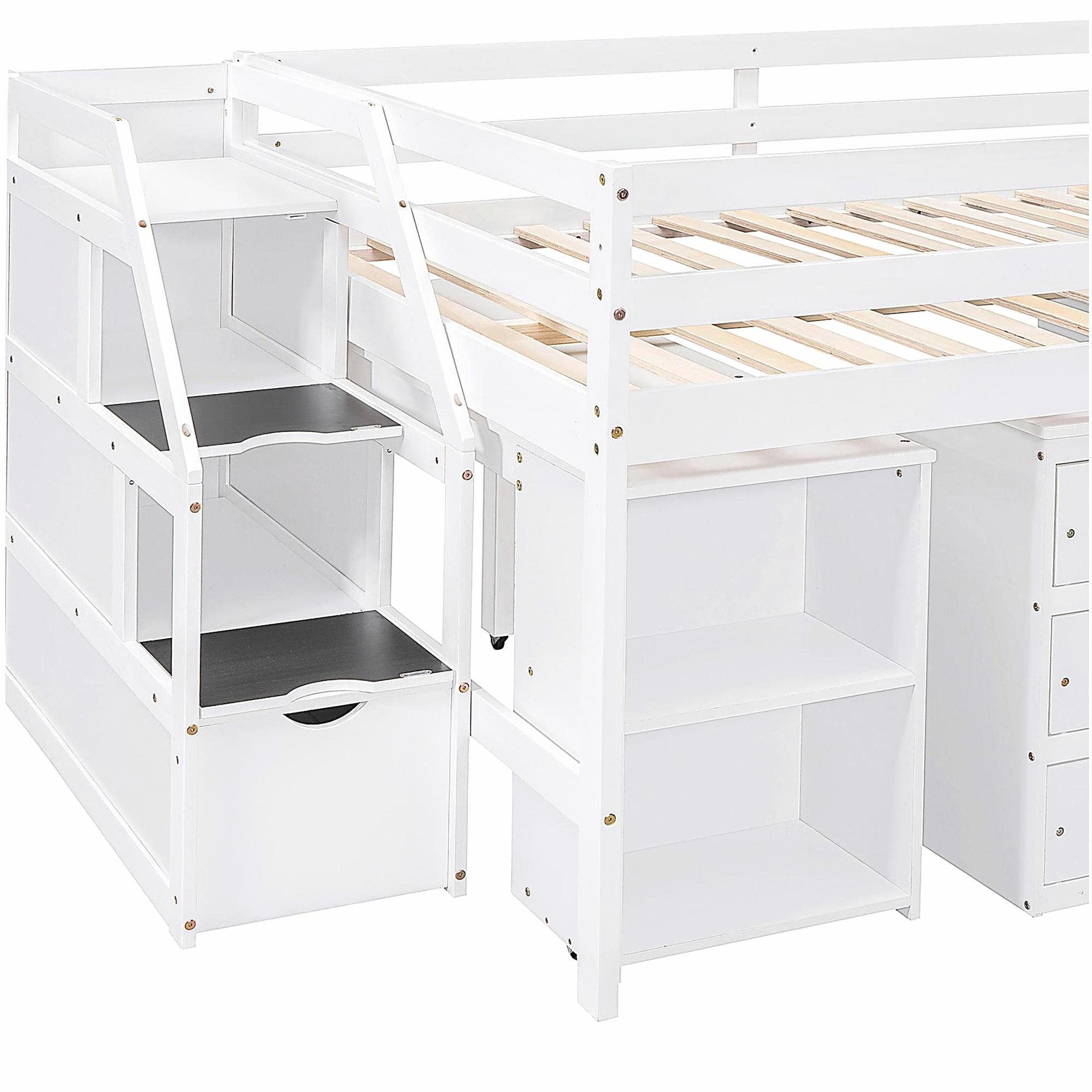 Latitude Run® Full-size wooden loft bed with adjustable desk and 3 ...