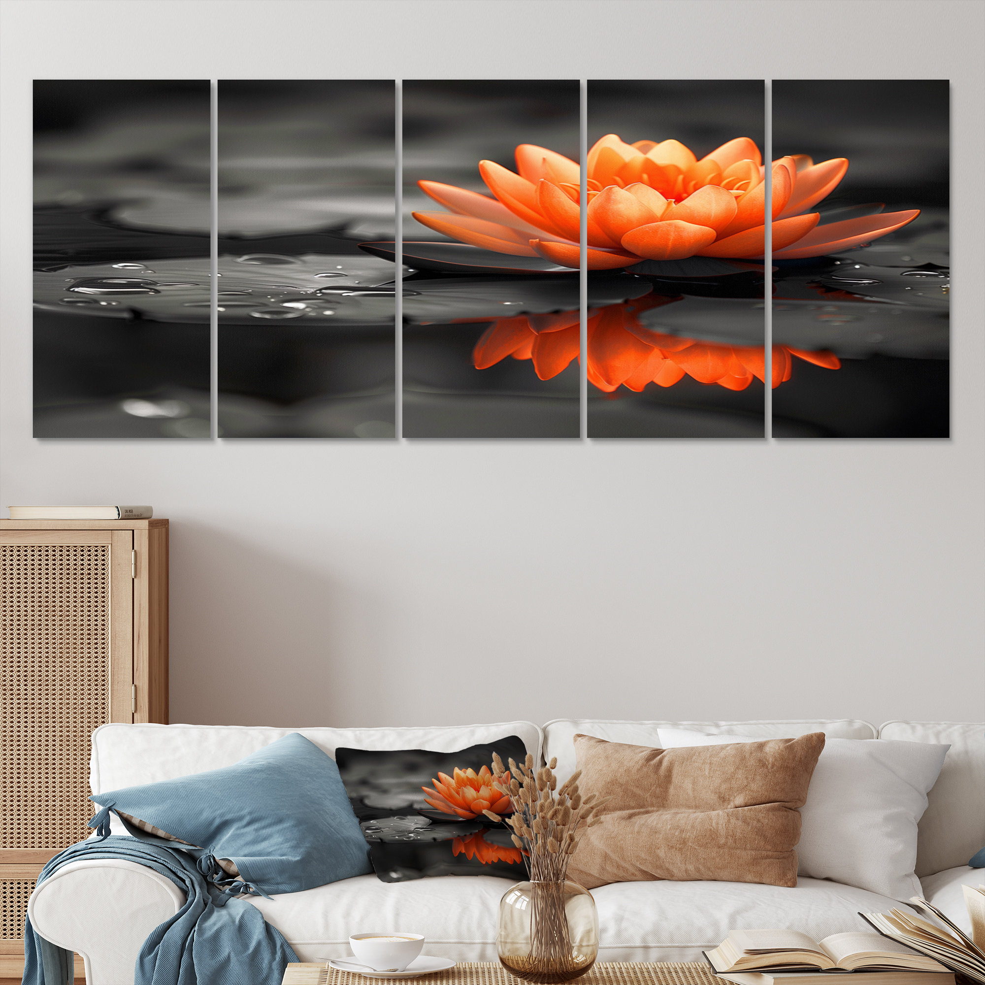 Dakota Fields Orange Grey Glamorous Glow Lotus Photo III - Lotus Canvas ...