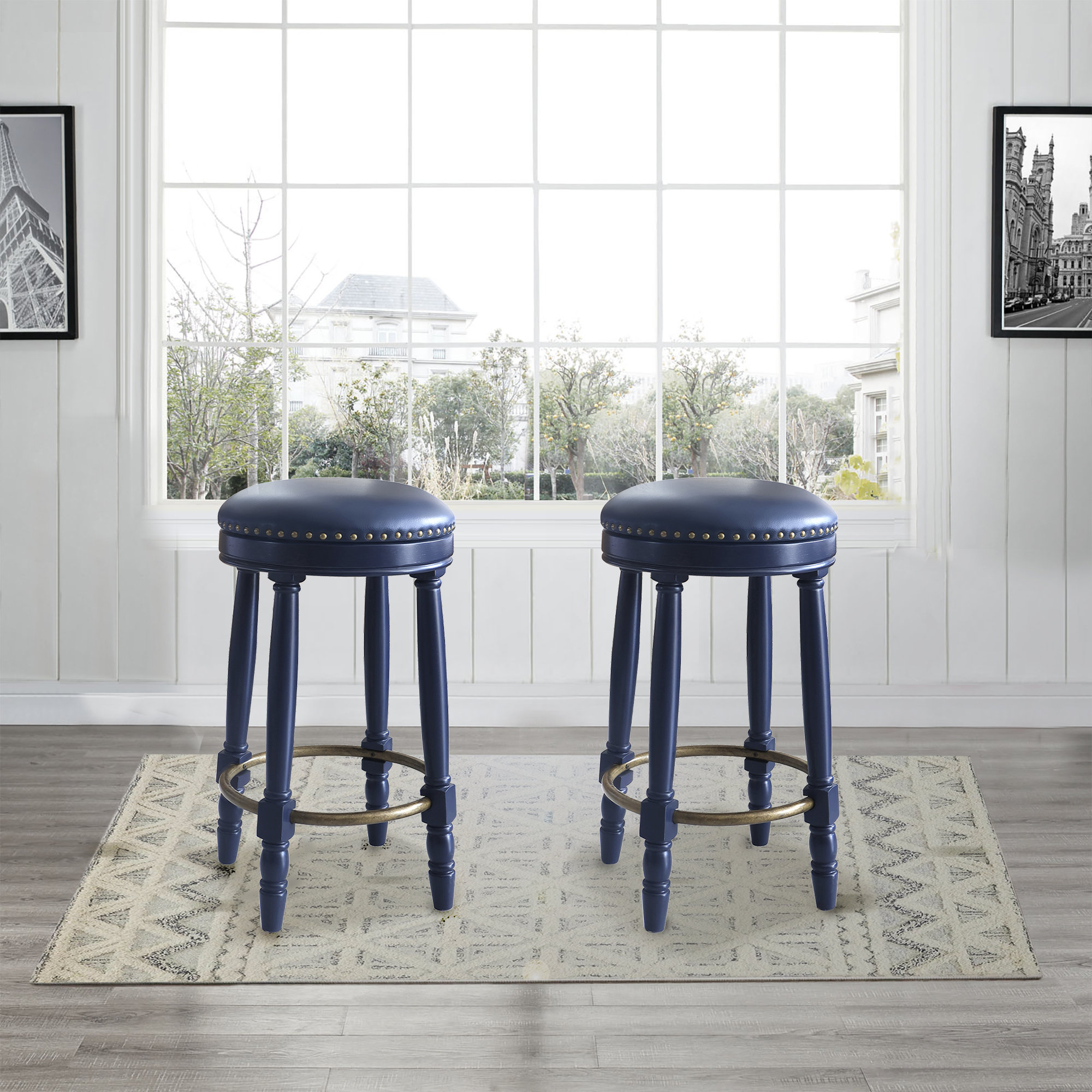 Darby Home Co Bar Stools Set of 2 DARK BLUE COLOR, 360 Degree Swivel ...