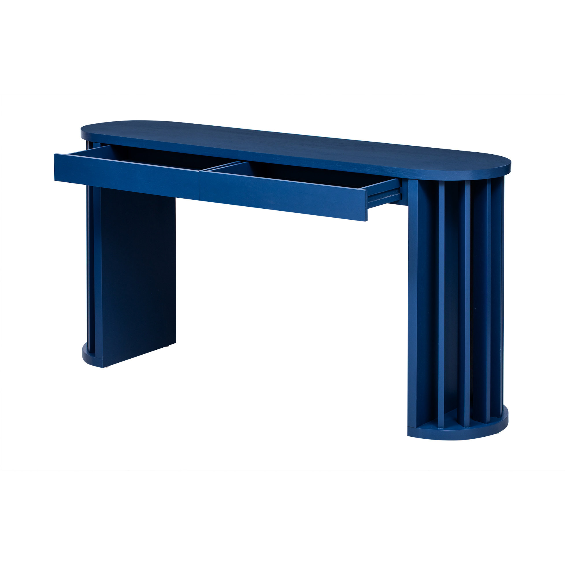 Latitude Run® Navy Blue 59 - Inch Entryway Table, Oak Veneer, Curved ...