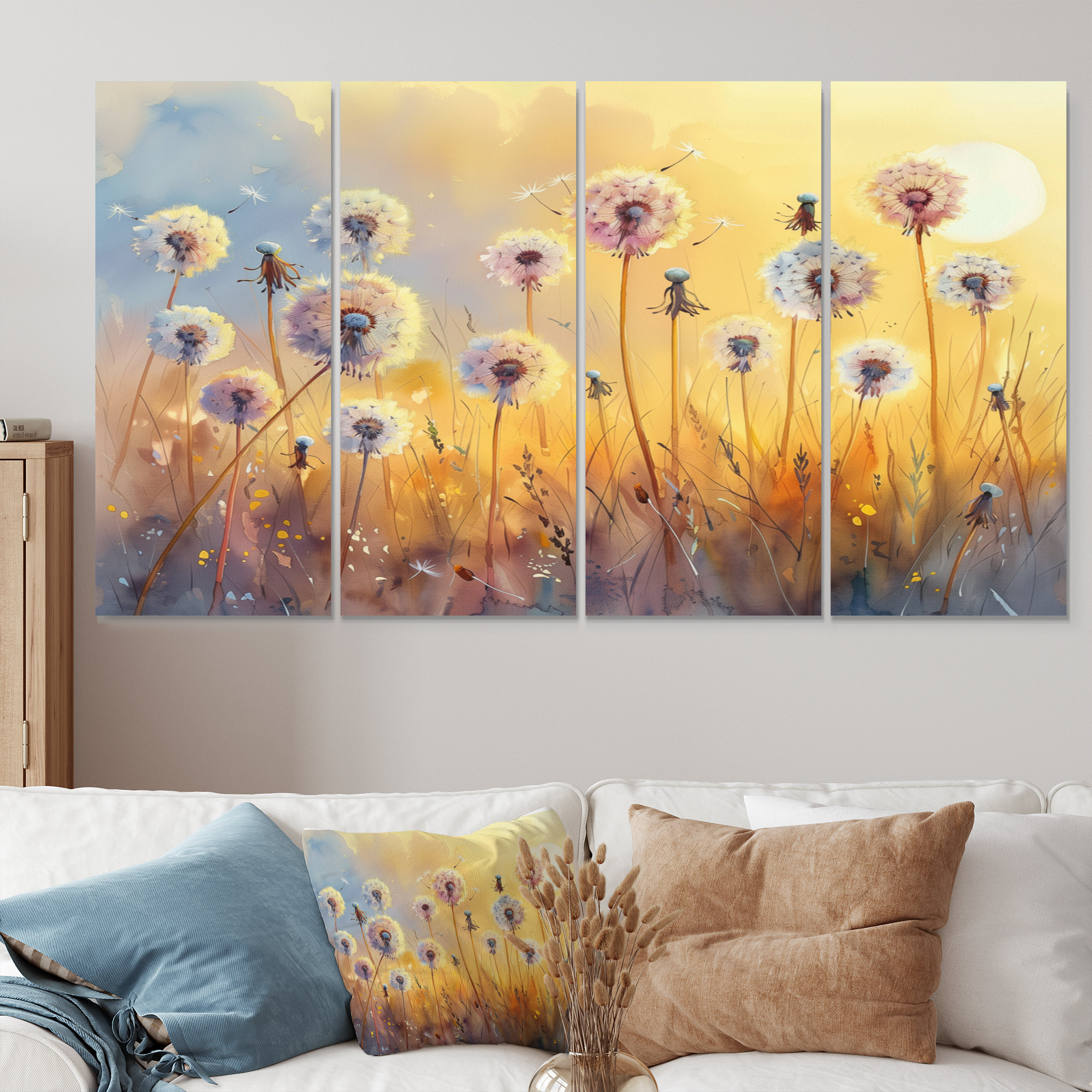 August Grove® Yellow Pink Spring Symphony Dandelion - Dandelion Wall ...