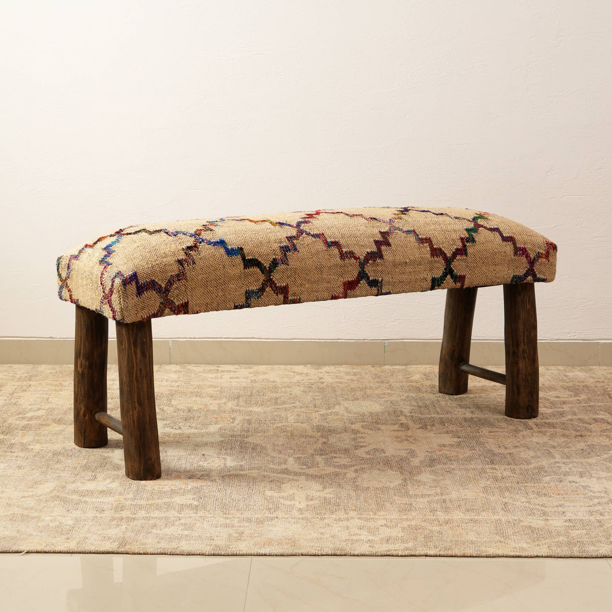 Millwood Pines Jute Fabric Upholstered Multicolor Bench-45X14X18" | Wayfair