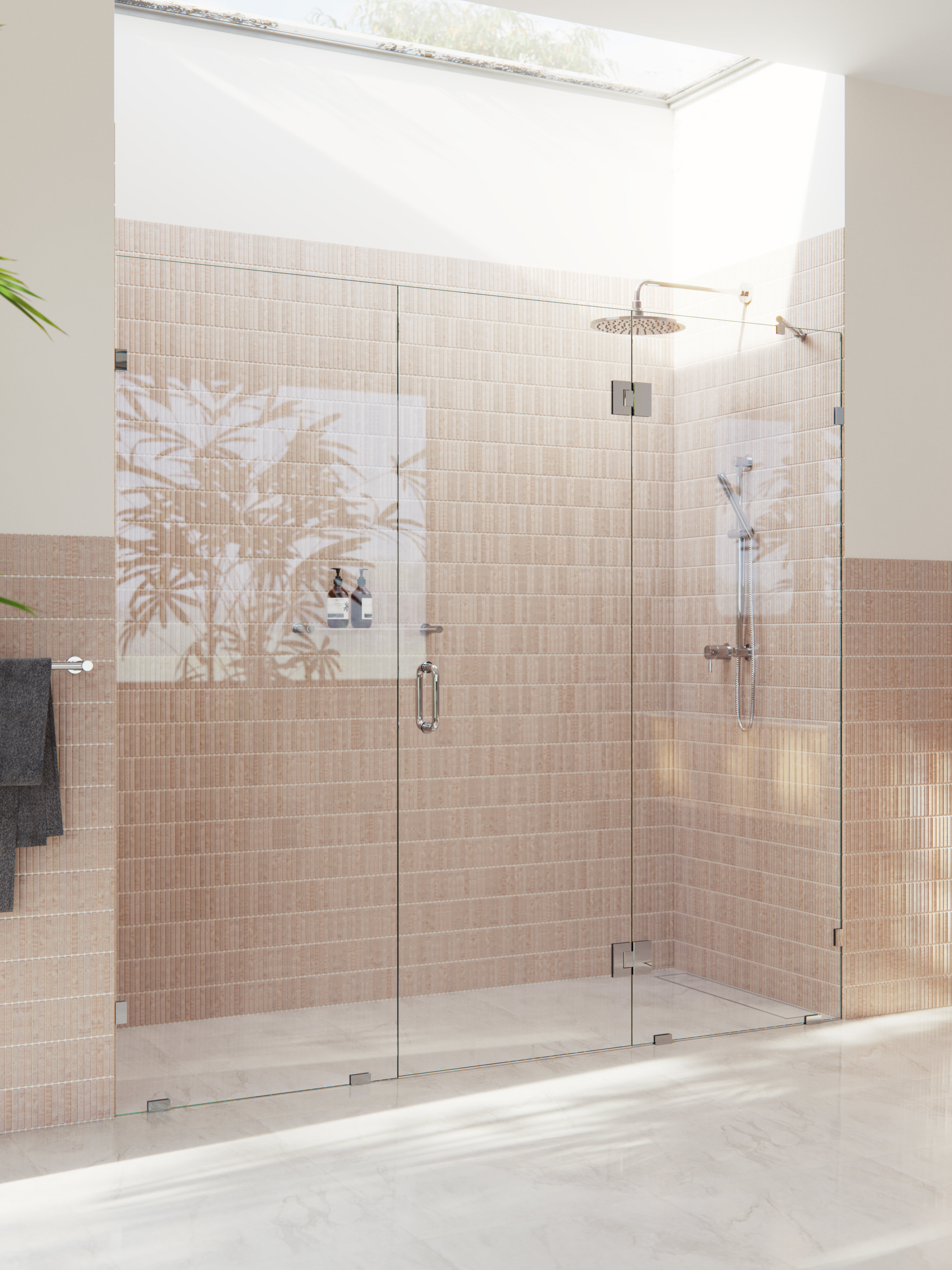 Glass Warehouse Stellar 100.25 in. W x 78 in. H Fully Frameless 3 Panel ...