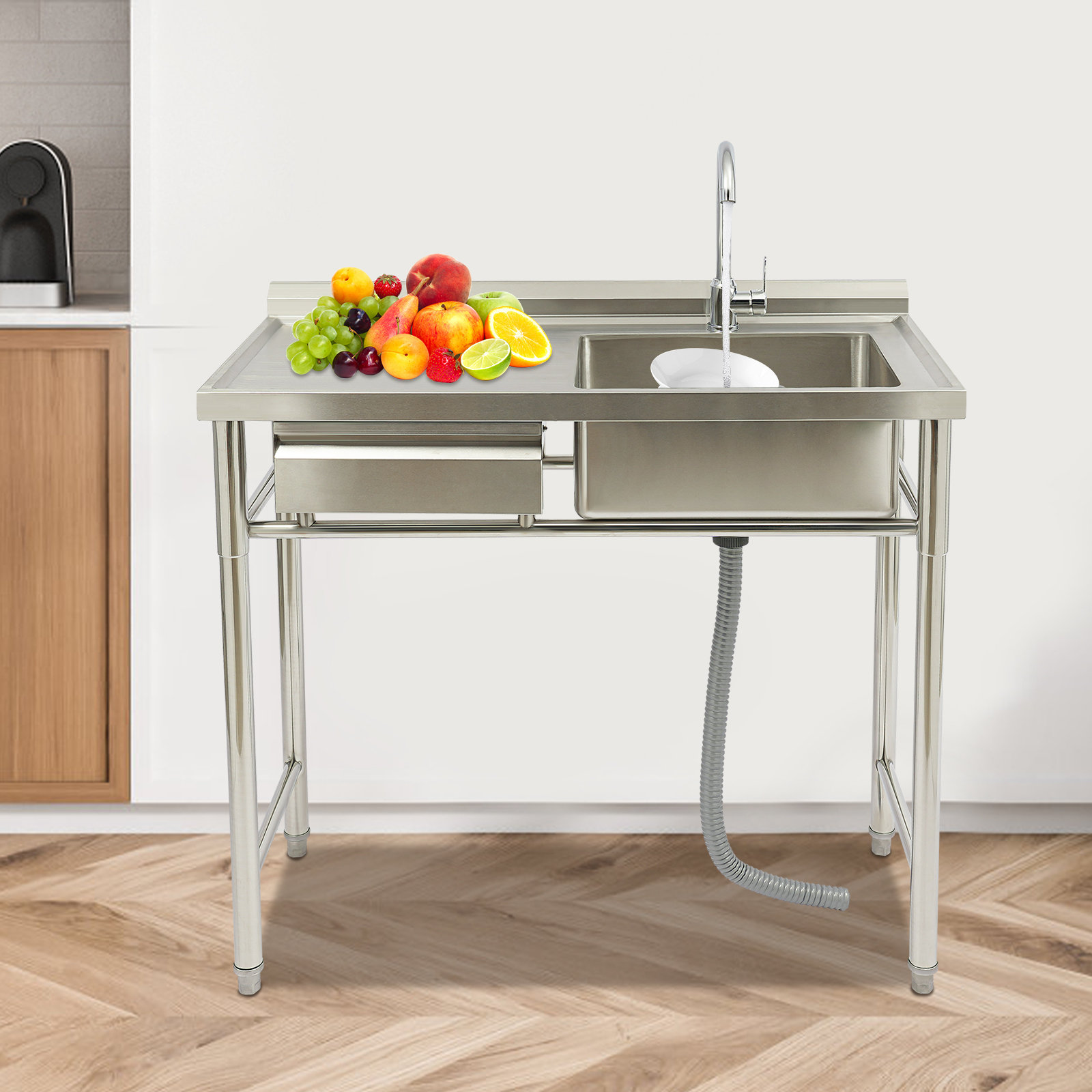 DENFER Stainless Steel Freestanding Kitchen Sink With Drawer& Faucet ...
