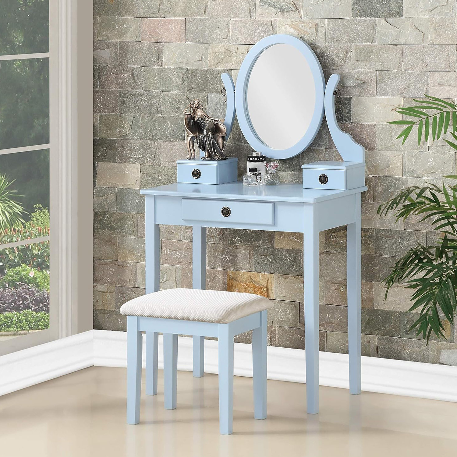 Lark Manor Wood Makeup Vanity Table and Stool Set - Wayfair Canada