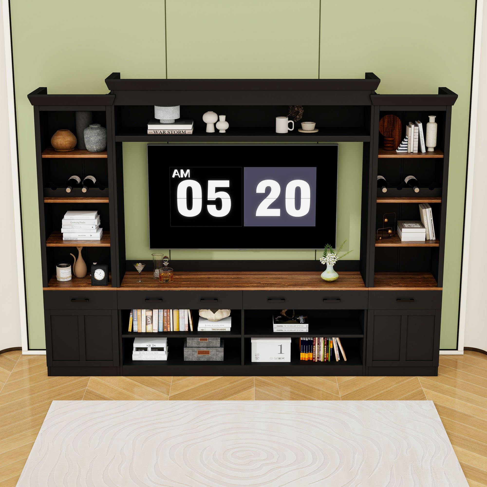 Winston Porter 4-Piece Entertainment Wall Unit Set with 4 Drawers, 2 ...