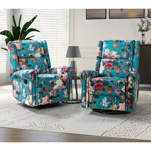 Lark Manor Alyissa Floral Print Manual Swivel Rocking Recliner with ...
