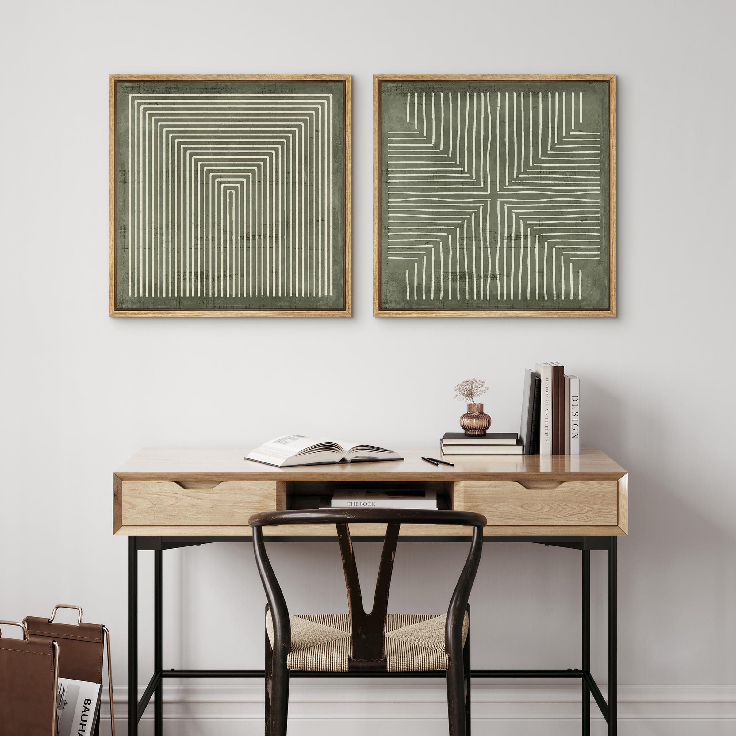 wall26 Geometric Abstract Line Minimalist - Framed Canvas Master ...