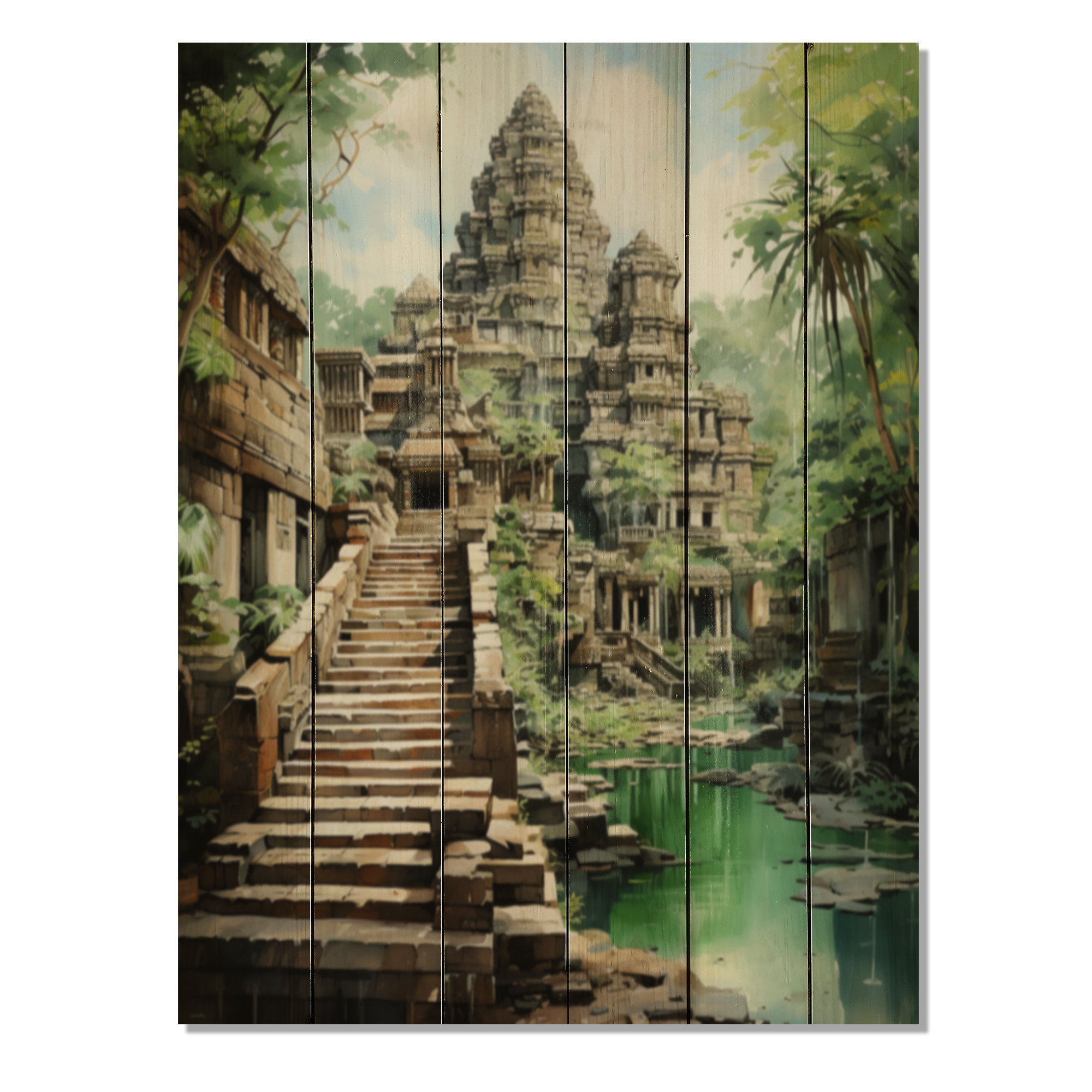 Red Barrel Studio® Asian Art Journey To Angkor IV On Wood Print | Wayfair