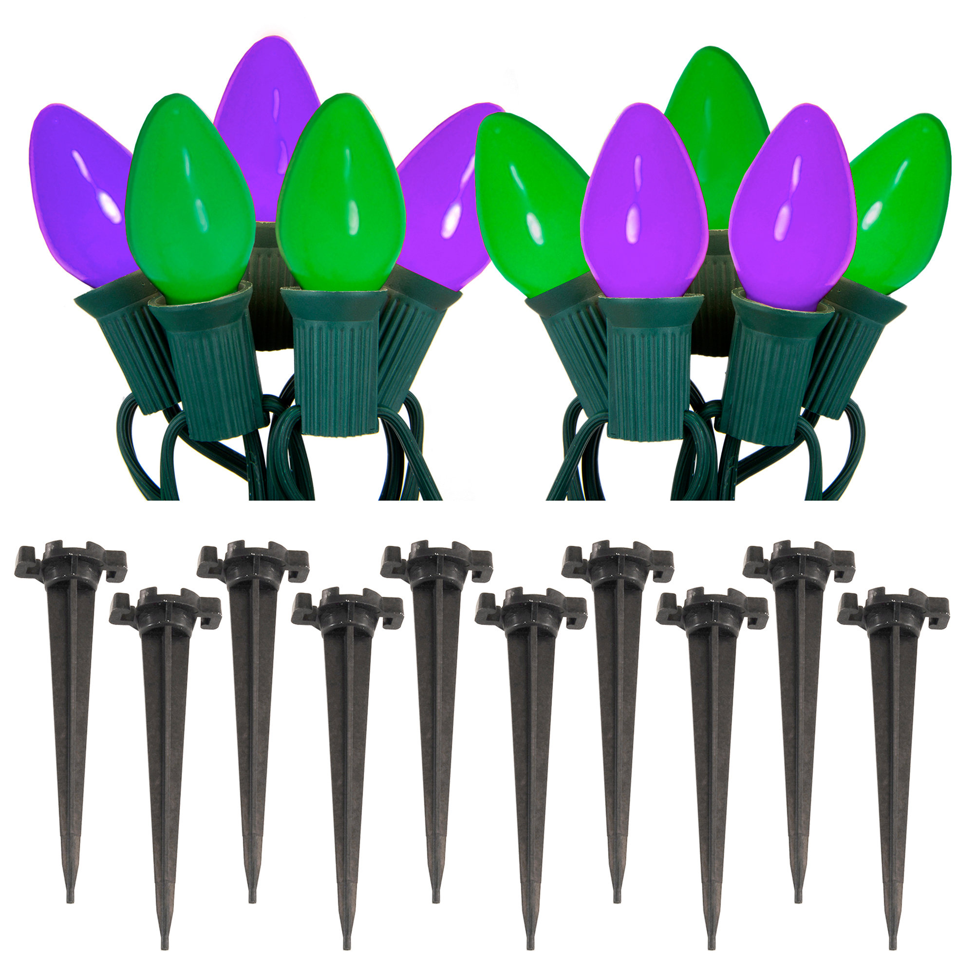 LumaBase Electric Led Pathway Lights With 10 Purple & Green Bulbs | Wayfair