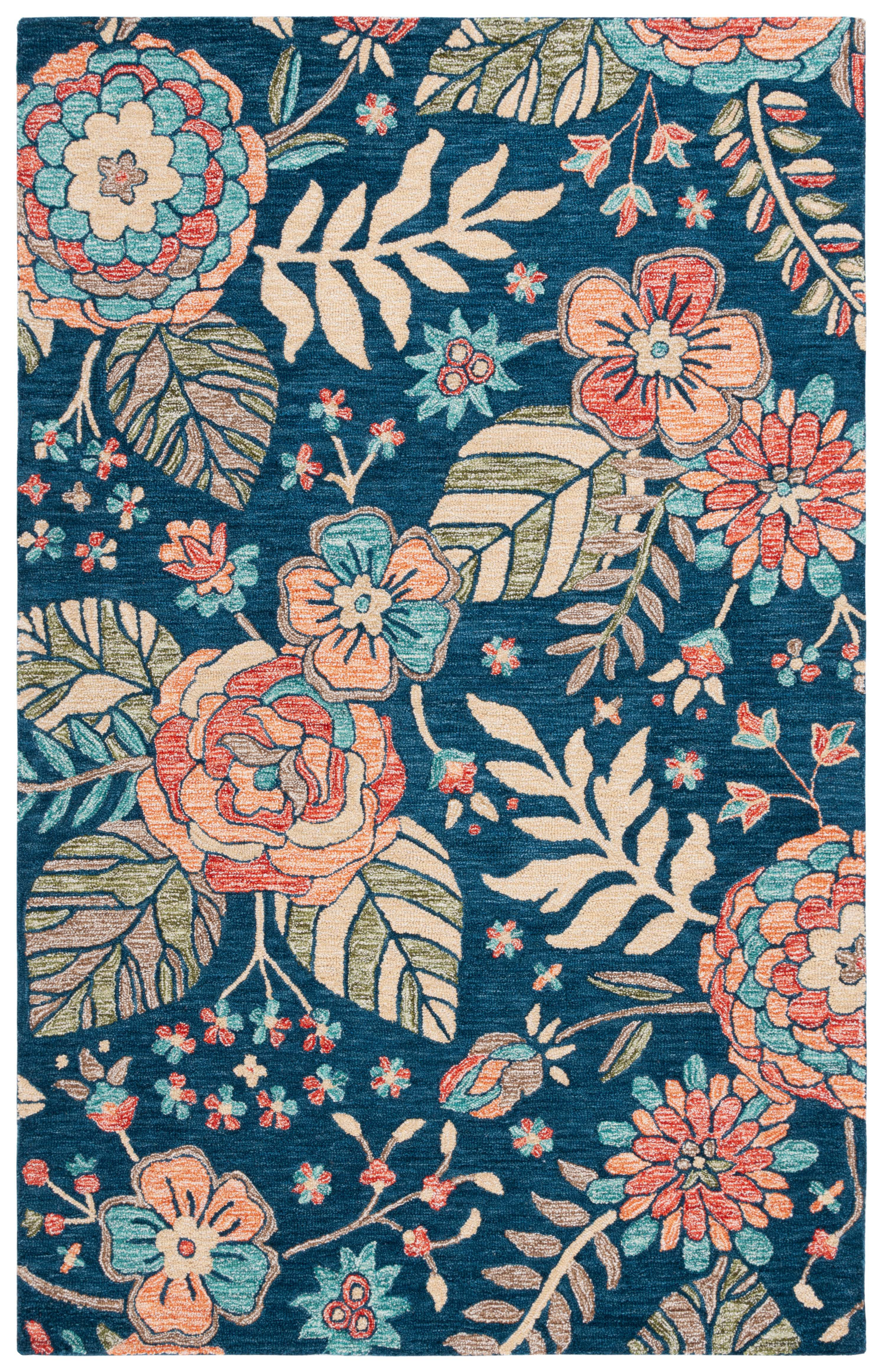 Safavieh Jardin Handtufted Wool Cotton Floral Rug in Blue/Green | Wayfair