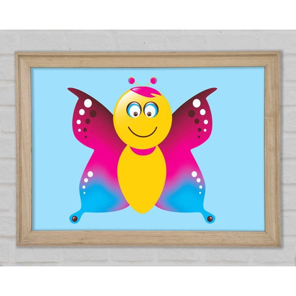 Harriet Bee Butterfly Cartoon Face Baby Blue - Print | Wayfair.co.uk