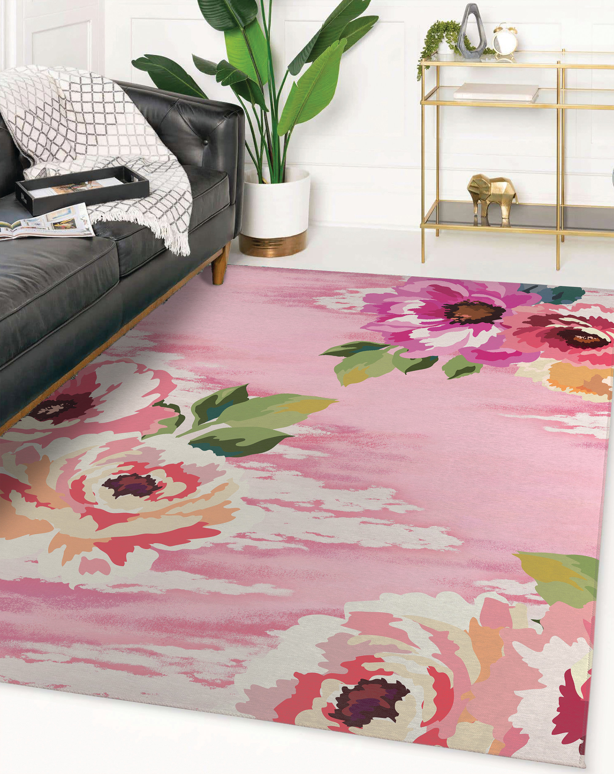 Red Barrel Studio® Machine Woven Performance Pink/Green Rug | Wayfair