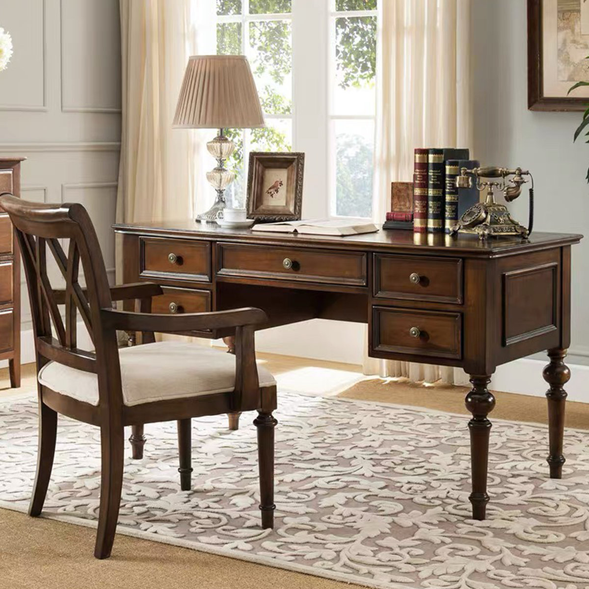 Canora Grey 62.99" Walnut colour Rectangular Solid Wood Office Sets ...
