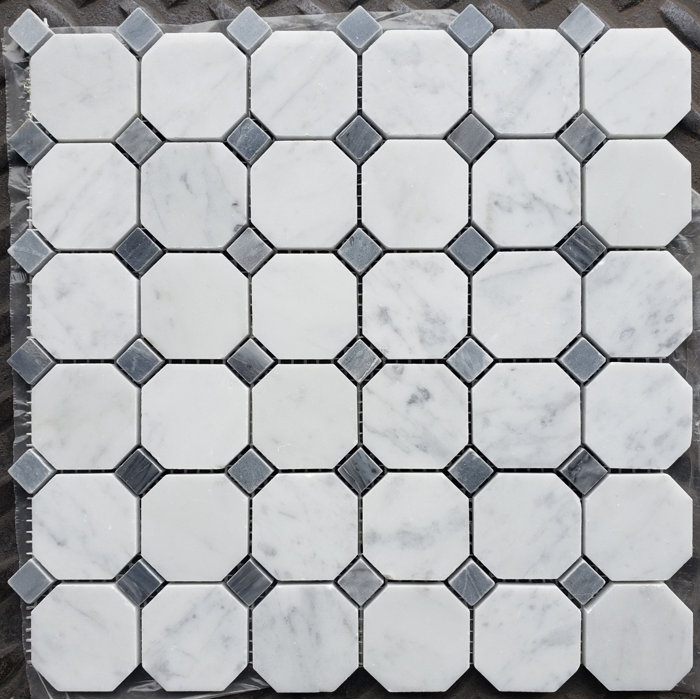Mango Tile Carrara 12" x 12" Marble Octagon and Dot Mosaic Wall & Floor ...