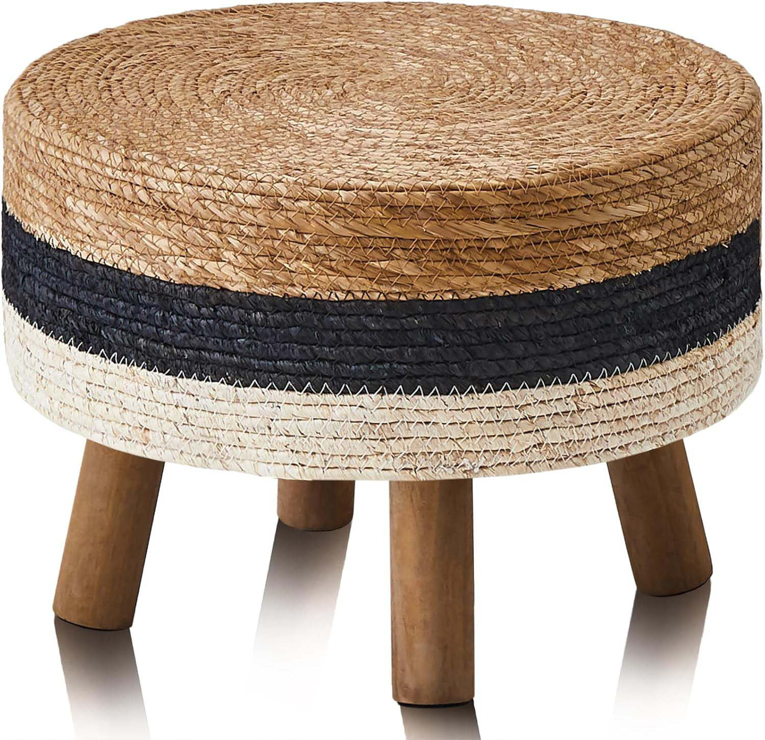 Dakota Fields Round Footstool With 4 Wood Leg, Handmade Bohomia Natural ...