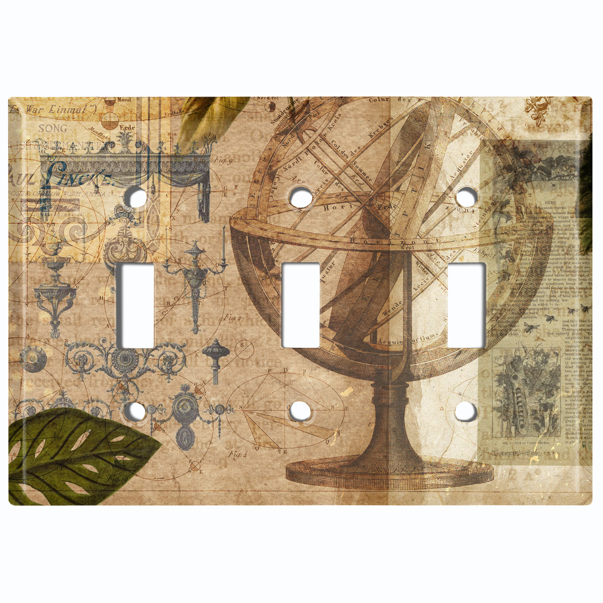 WorldAcc Rustic Globe Map Travel 3-Gang Toggle Light Switch Wall Plate ...