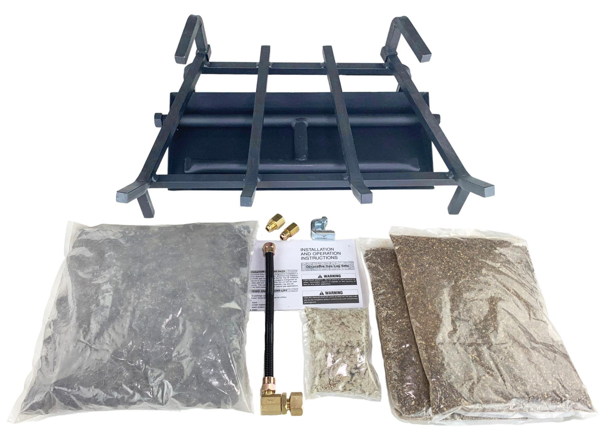 Dreffco Dual Row Gas Burner Fireplace Kit with Pro Connection Kit ...