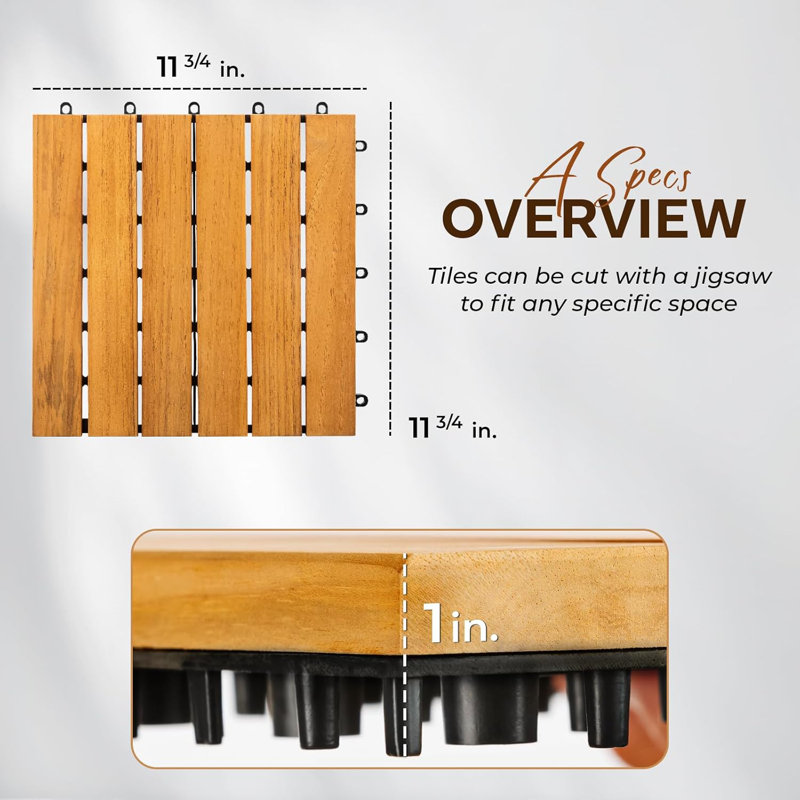 Bme Interlocking Teak Deck Tiles (Pack of 10) - 6 Slats | Wayfair