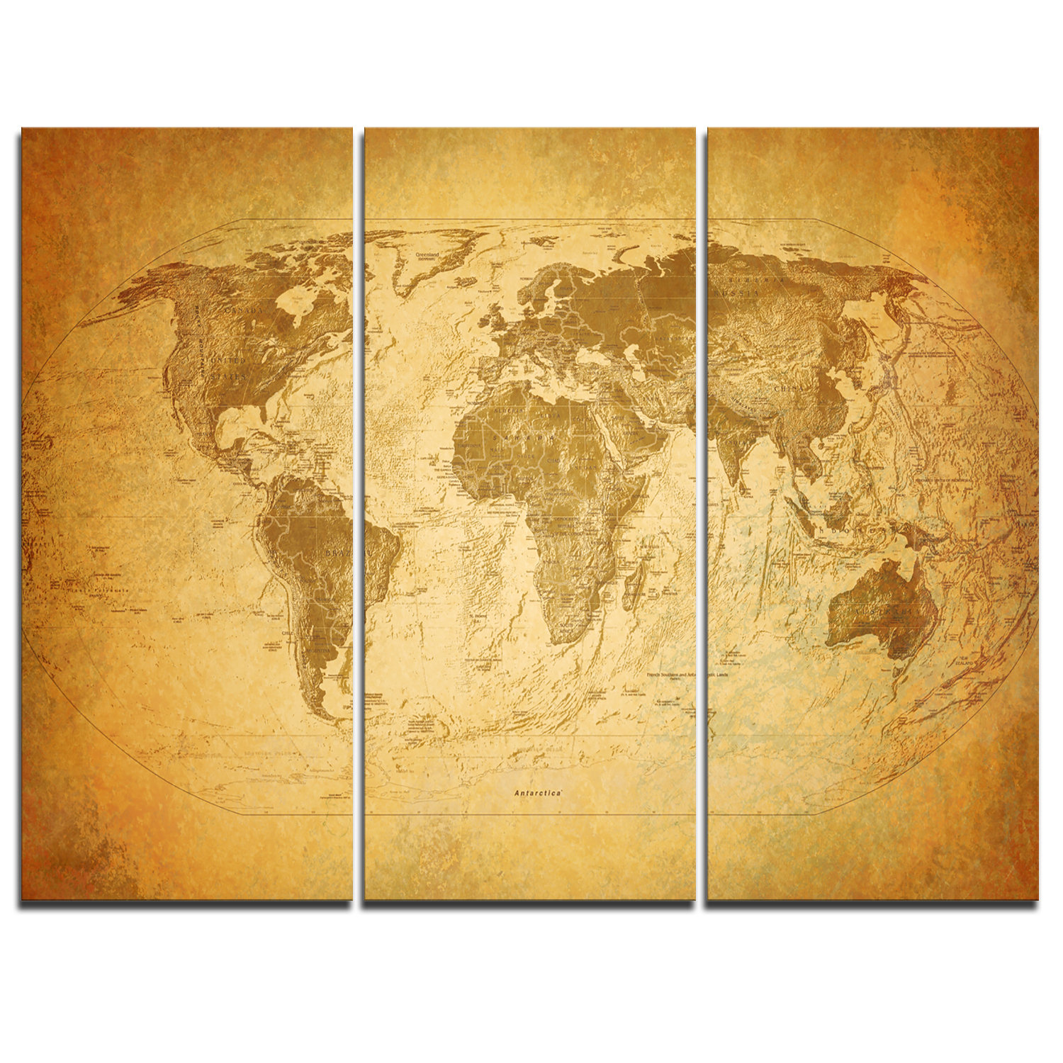 Design Art Vintage Classic Map - 3 Piece Graphic Art on Wrapped Canvas ...