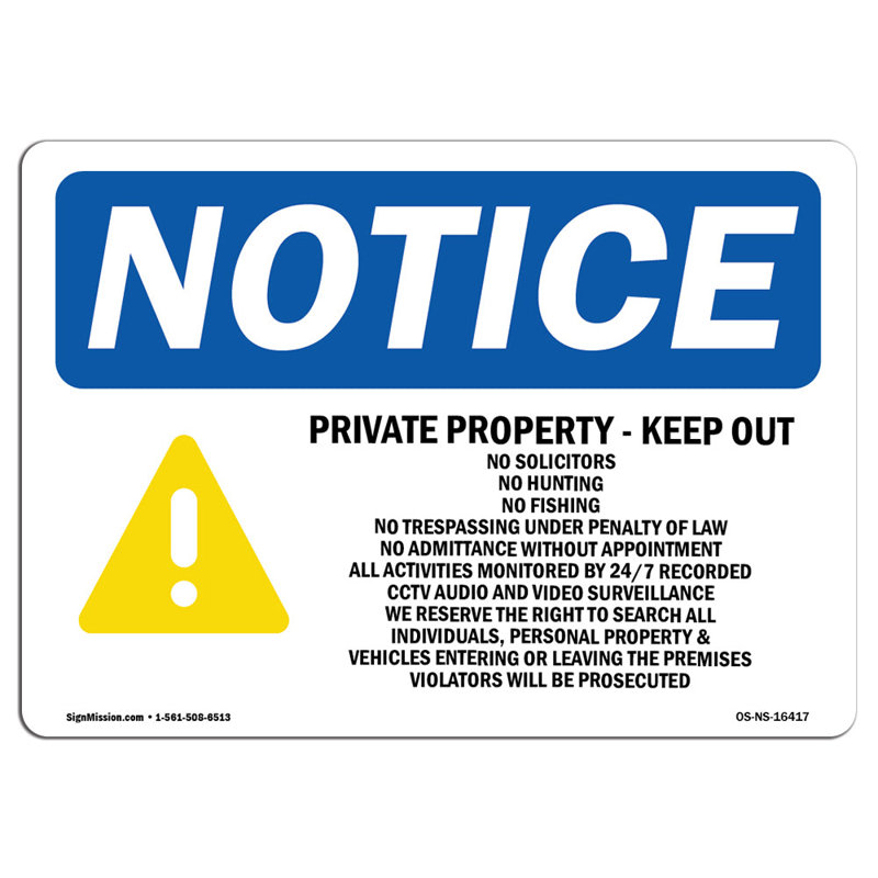 SignMission Osha Notice Private Property Keep Out No Solicitors Sign ...