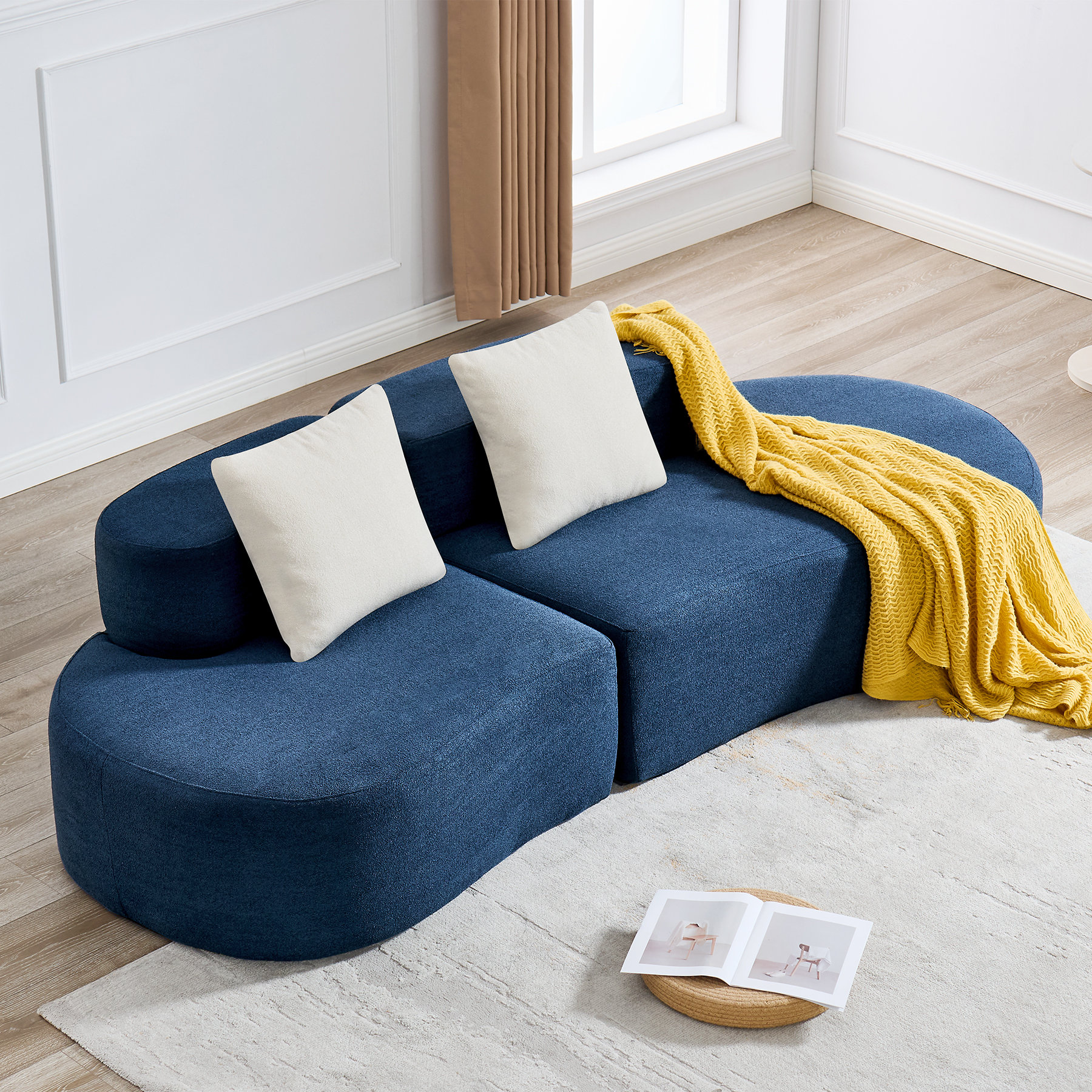 Wrought Studio™ Modern Minimalist Compressed Sofa Blue Sectional Sofa ...