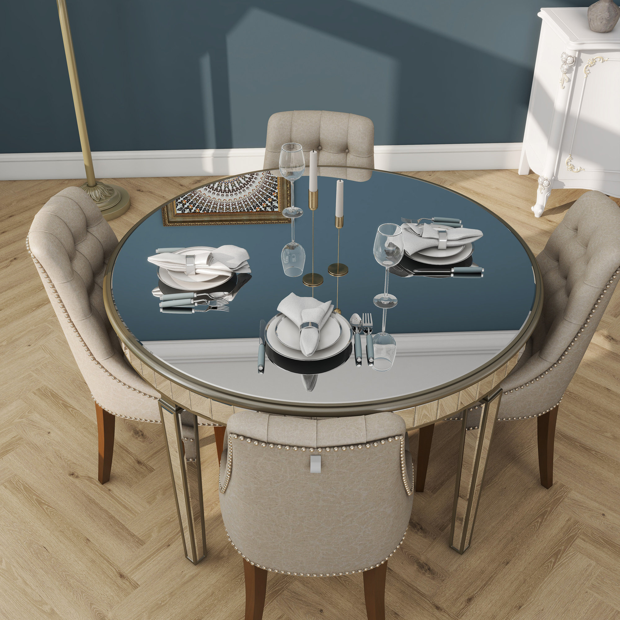 Rosdorf Park 47.24" Round Glass Dining Table with Mirror Top - Wayfair ...