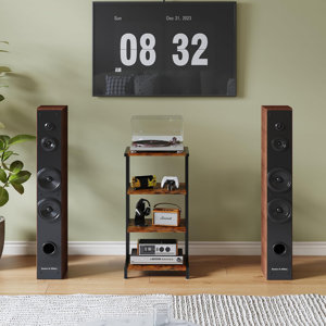 17 Stories 4-Tier AV Media Stand Corner Shelf Wooden Corner Shelves ...