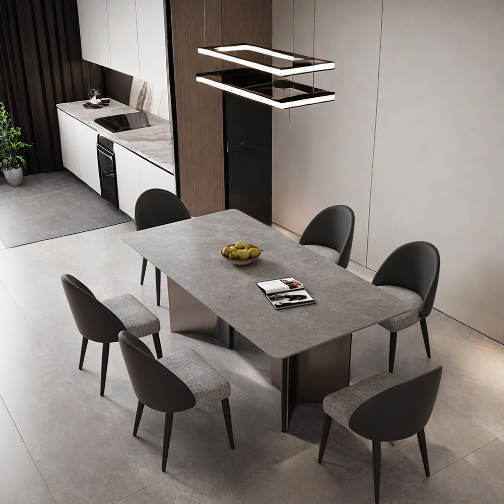 Greyleigh Stainless Steel Rock Plate Dining Table Chair Set Rectangular ...
