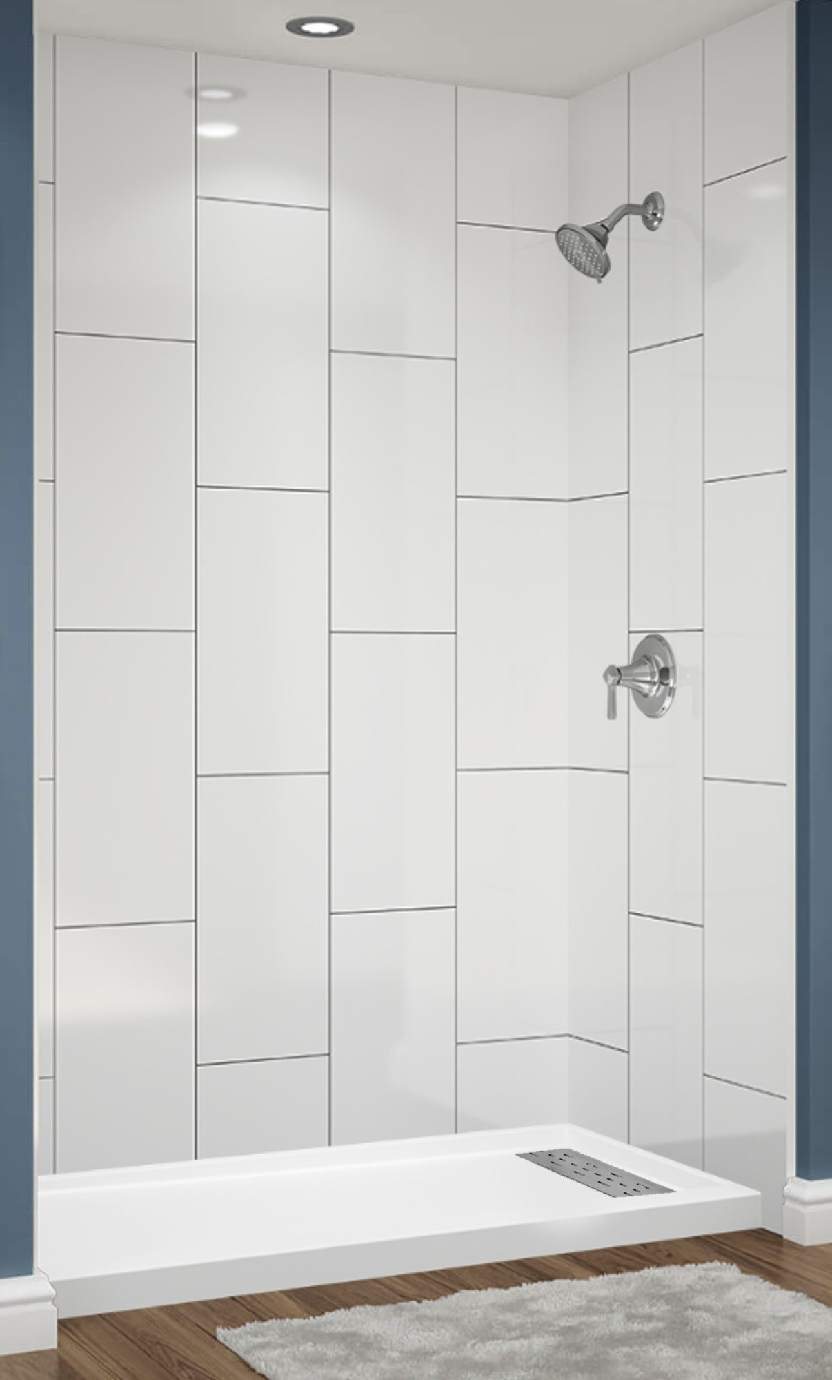 Avora Bath 12x24 Vertical White Acrylic Alcove Shower System with Black ...