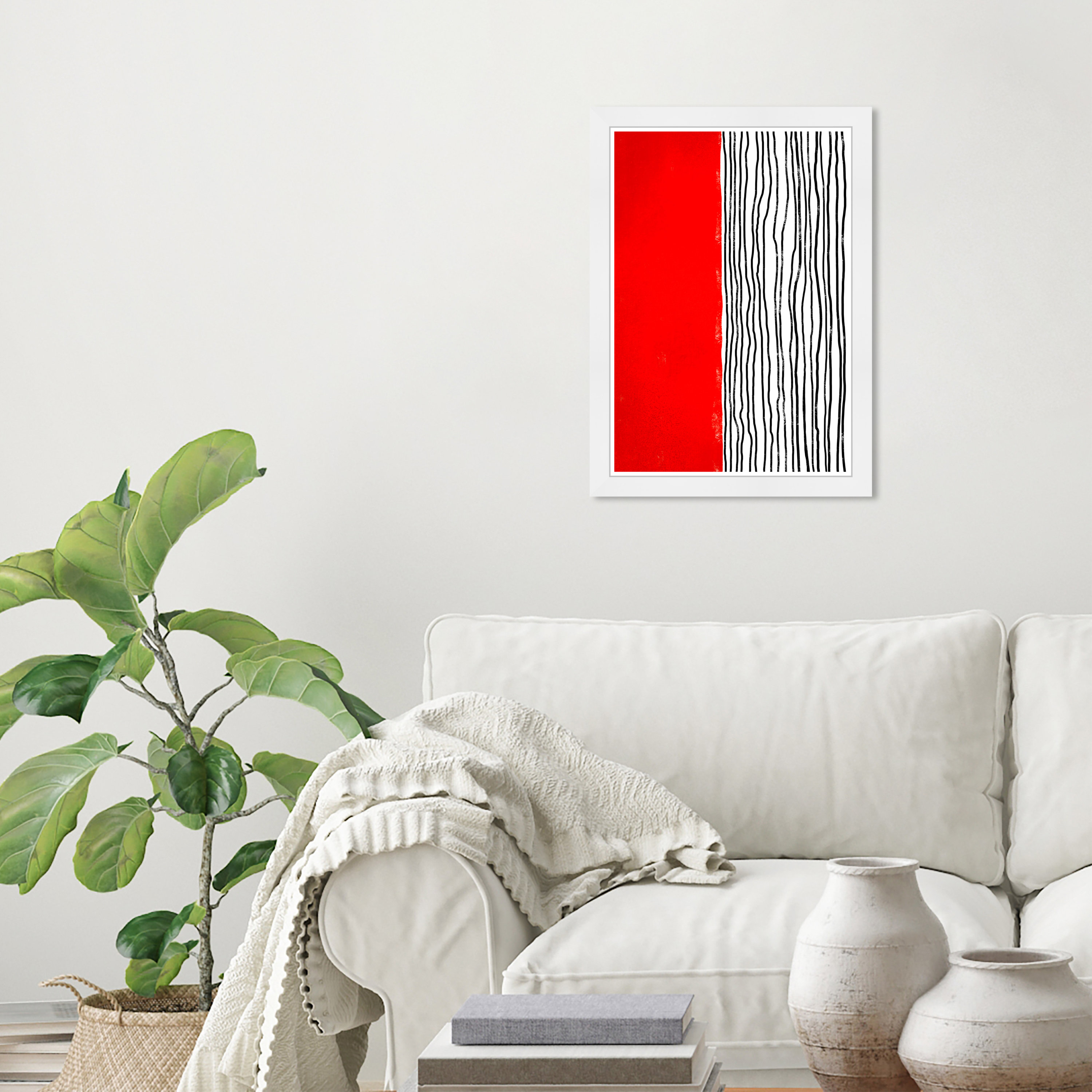 Wrought Studio Abstract Red Lines Modern White Paper Wall Art Print ...