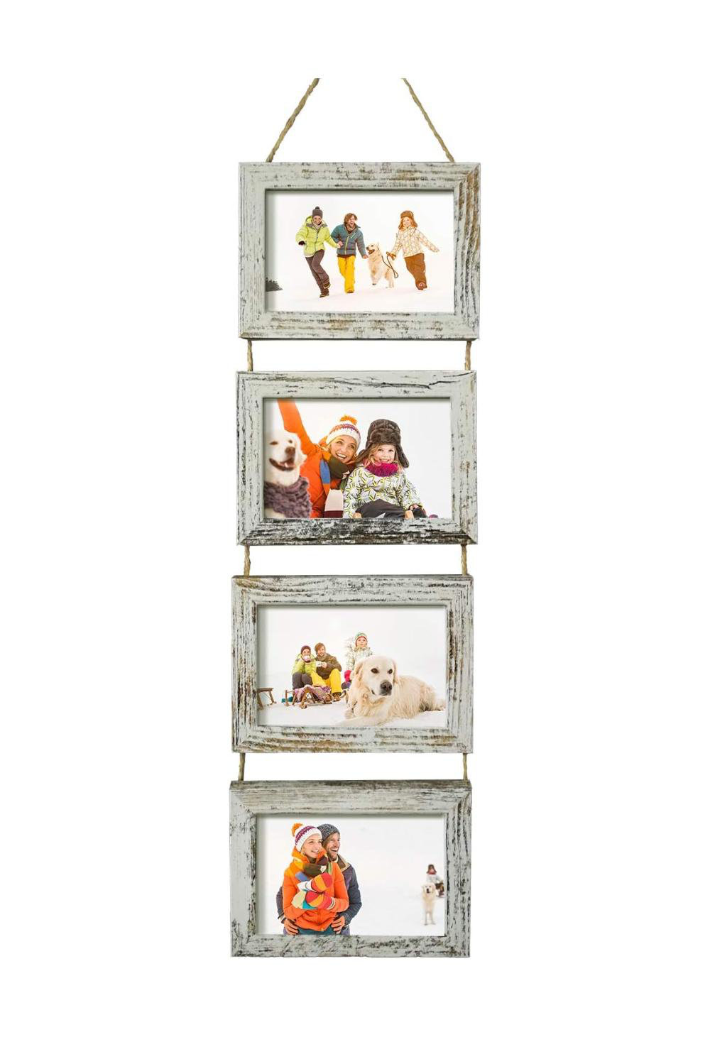 Gracie Oaks 4X6 Wall Hanging Picture Frames Collage With 4 Opening Distressed White Frames | Wayfair