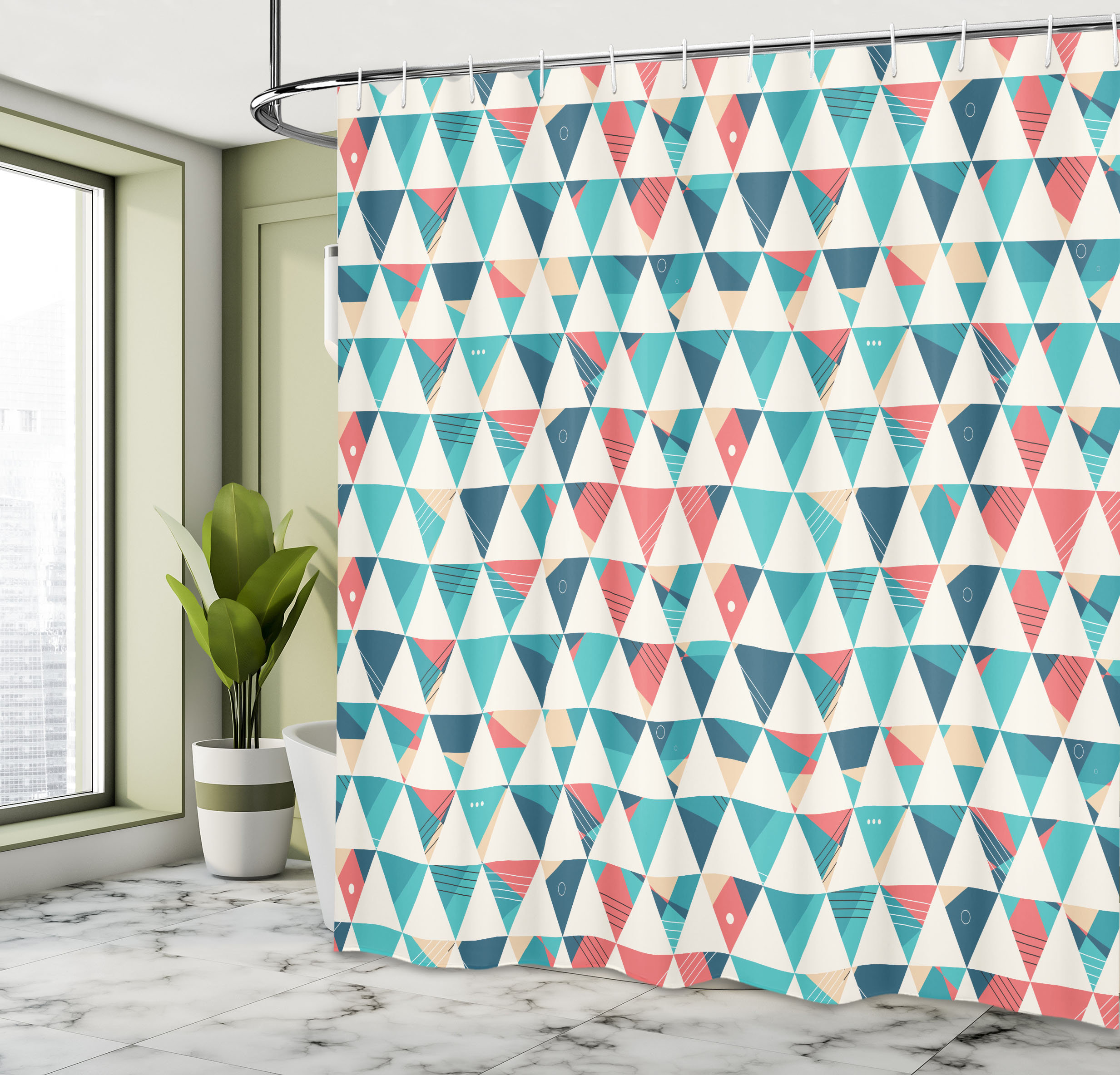 East Urban Home Geometric Shower Curtain Triangle Hexagons Turquoise ...