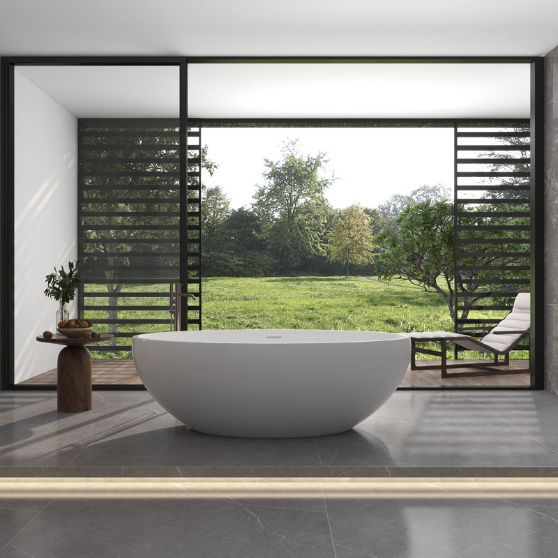 FRALIMK 67" L x 39" W Freestanding Soaking Stone Bathtub | Wayfair