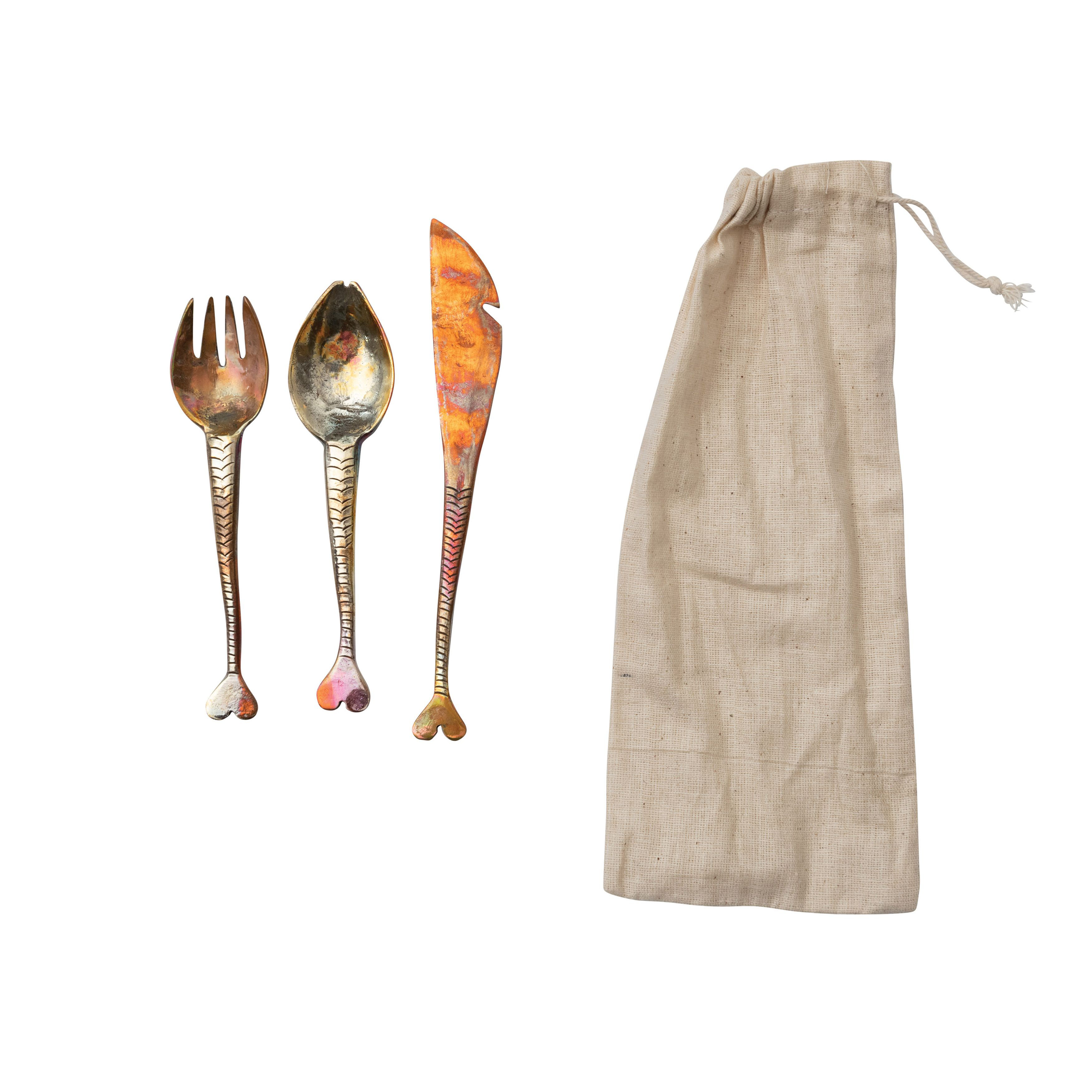 Dakota Fields Hand Forged Copper Appetizer Cutlery, Set Of 3 In Printed ...