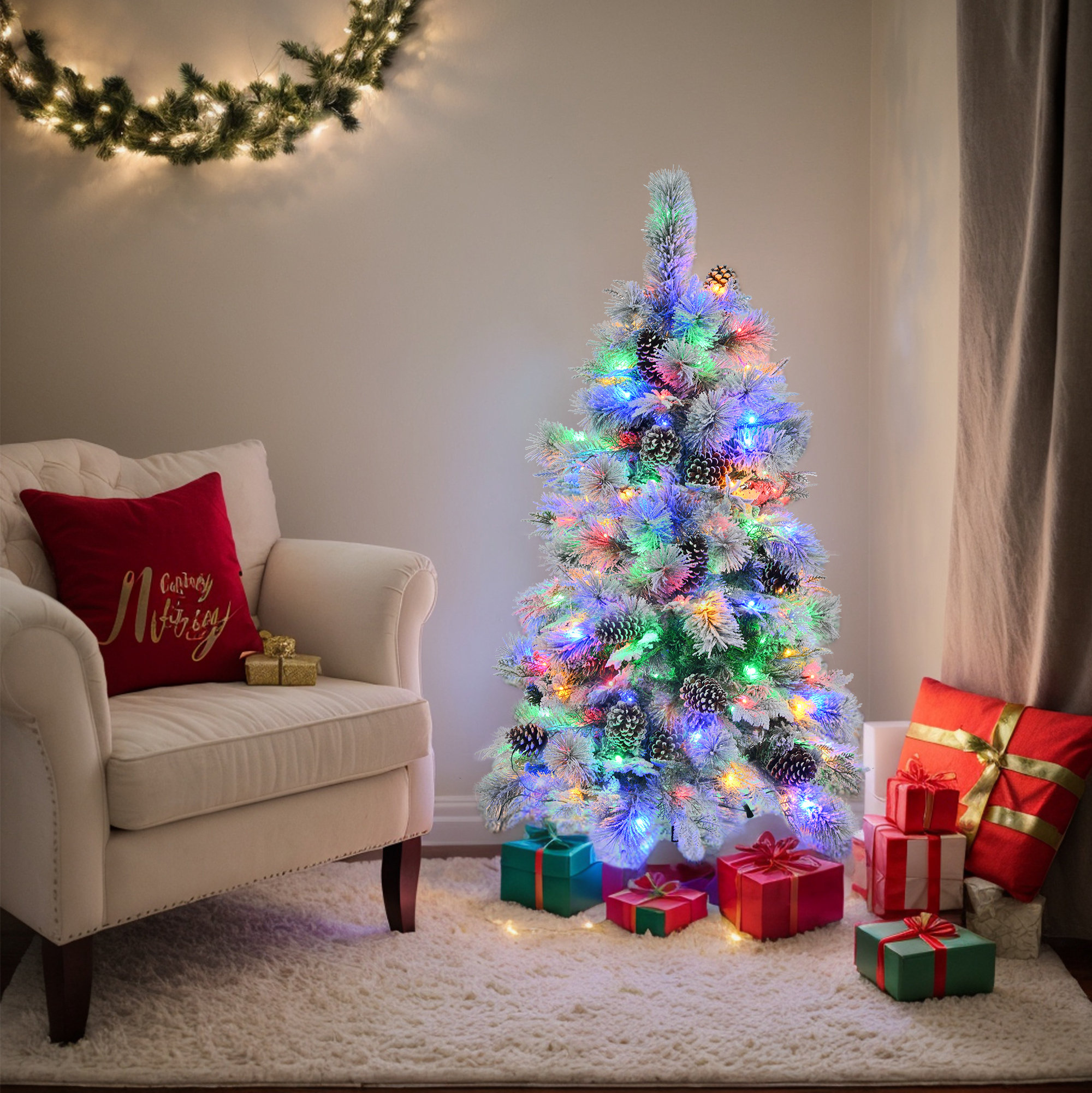 The Holiday Aisle® Pre-lit Snow Flocked Artificial Christmas Tree ...
