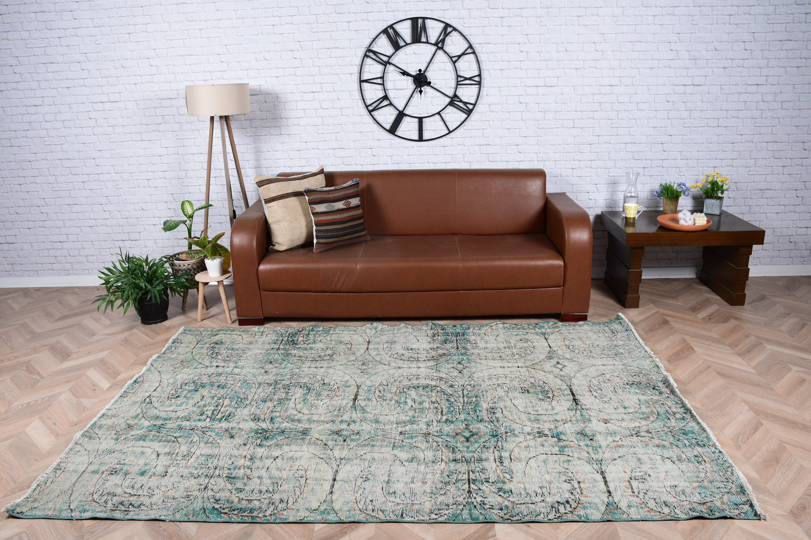 Bungalow Rose Stunning Large Vintage Green Turkish Oushak Rug Ideal for Bedrooms and Salons ...